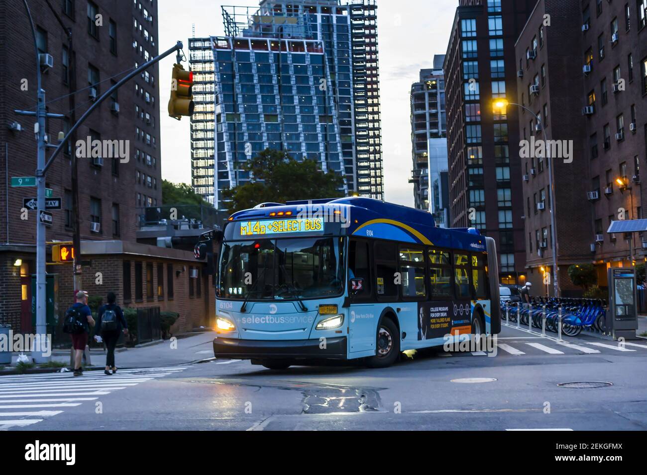 A bus travels in New York on Wednesday, September 2, 2020. After months ...