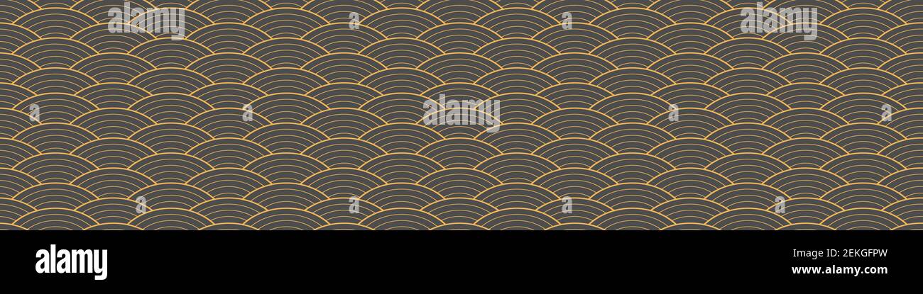 Japanese traditional seamless pattern with outline waves on gray ...