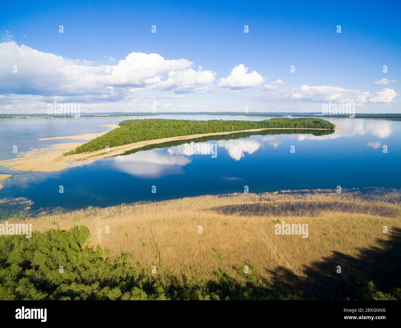 Aerial view of Mamry Lake and Upalty island - the biggest Masurian ...