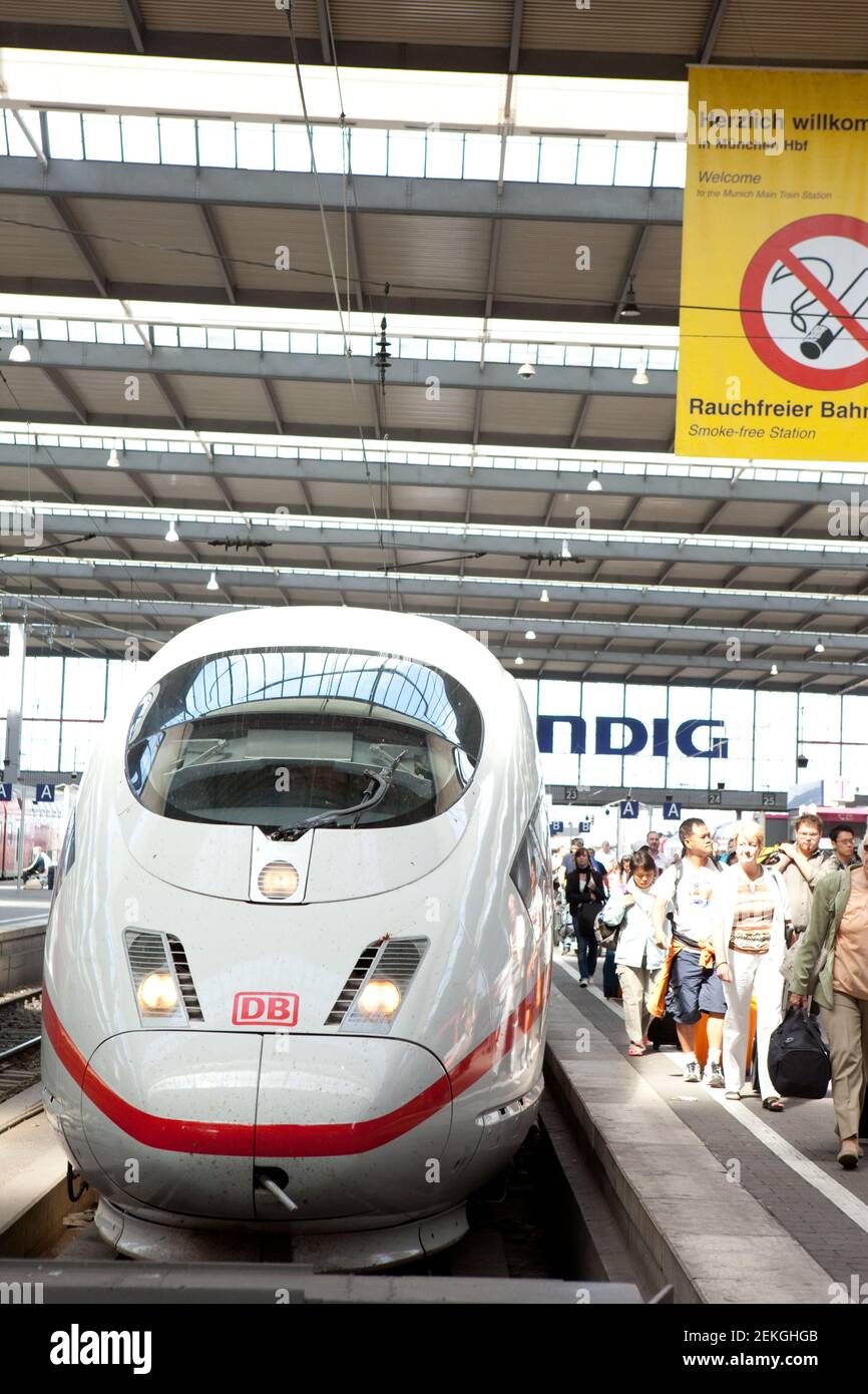 Germany Munich A high speed ICE train on the platform at the ...