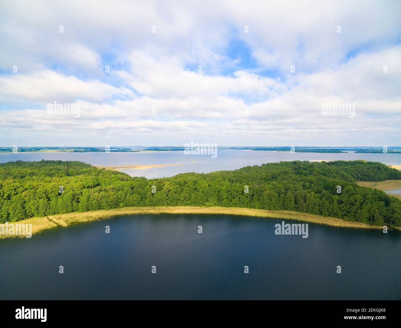 Aerial view of Mamry Lake and Upalty island - the biggest Masurian ...