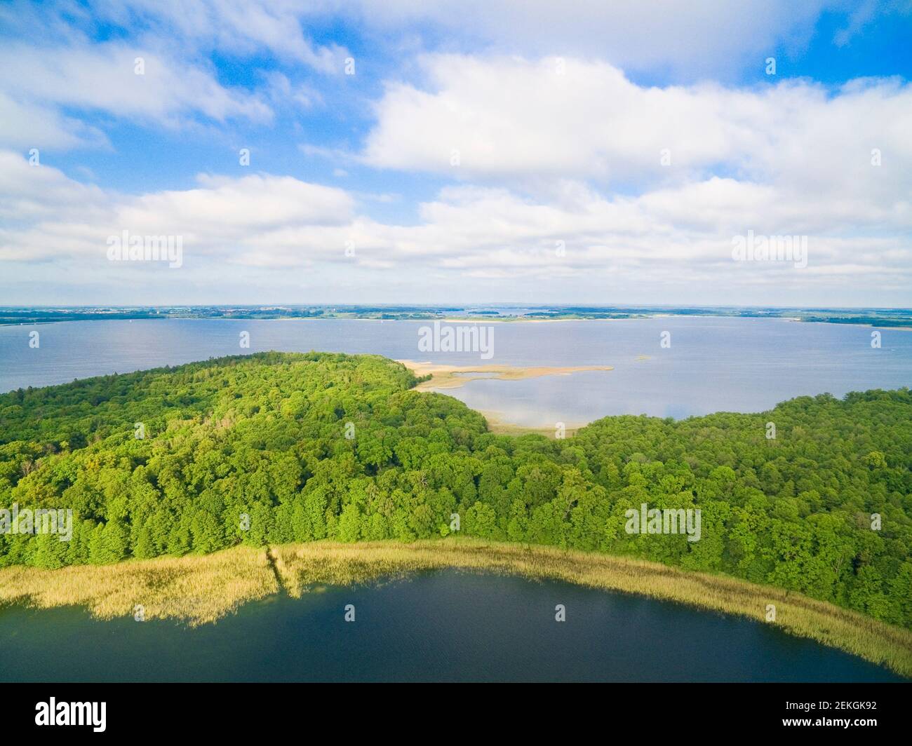 Aerial view of Mamry Lake and Upalty island - the biggest Masurian ...