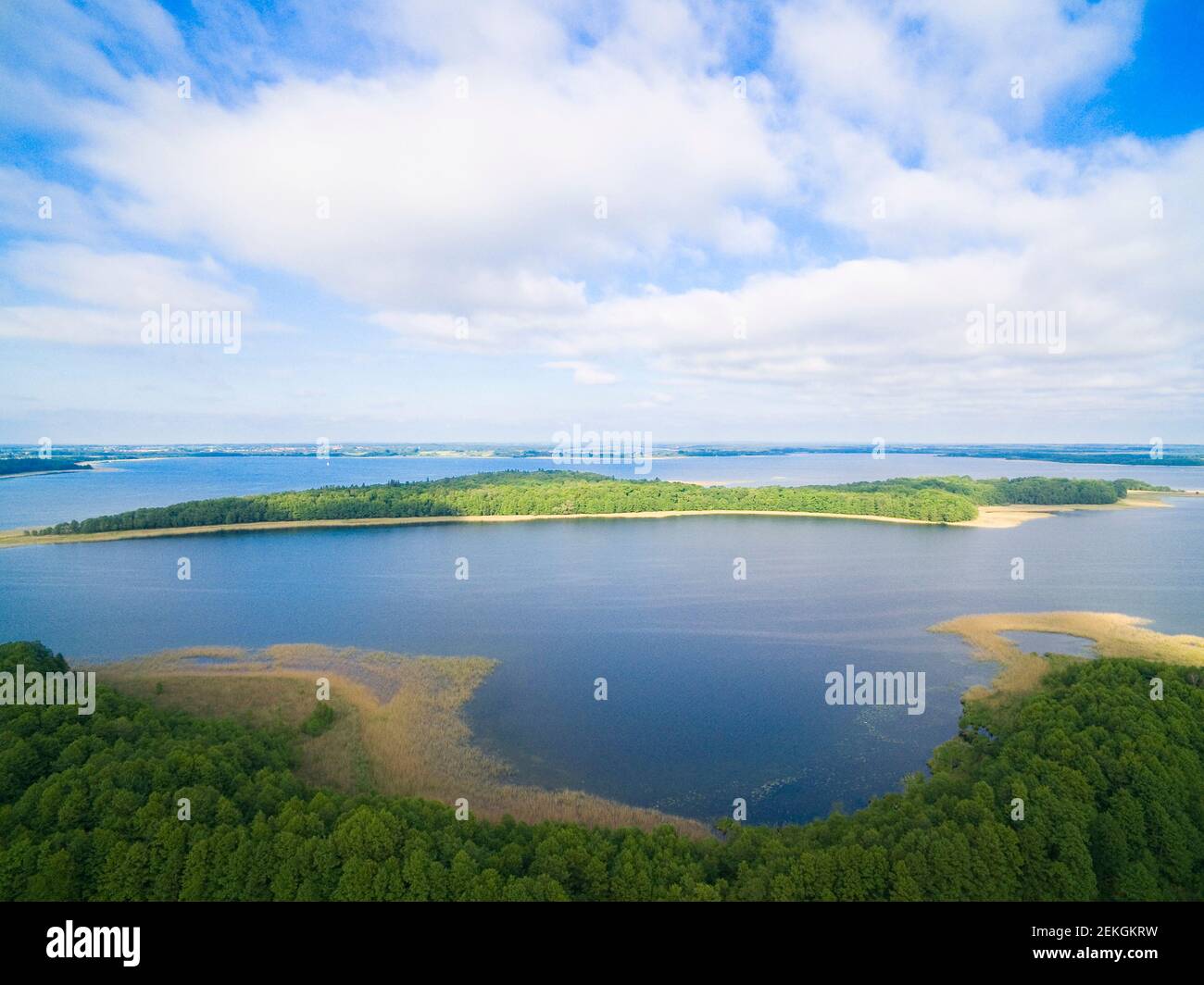 Aerial view of Mamry Lake and Upalty island - the biggest Masurian ...