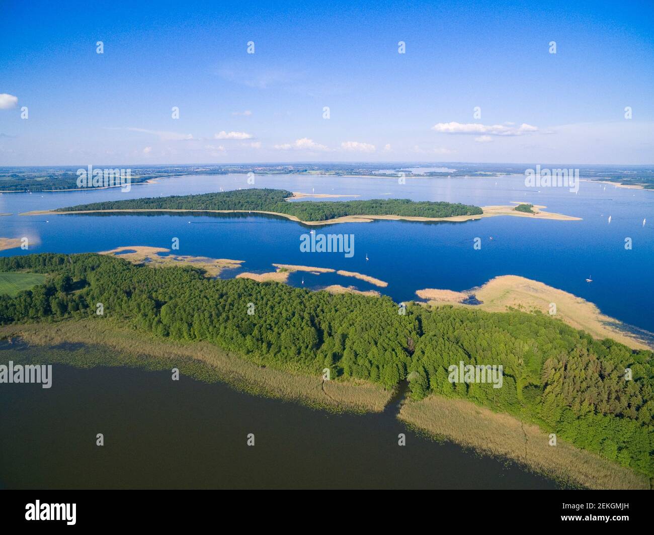 Aerial view of Mamry Lake and Upalty island - the biggest Masurian ...