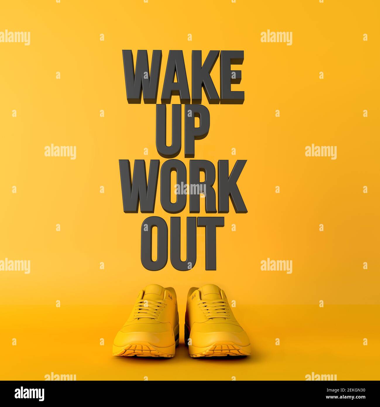 Wake Up Work Out Motivational Workout Fitness Phrase 3d Rendering