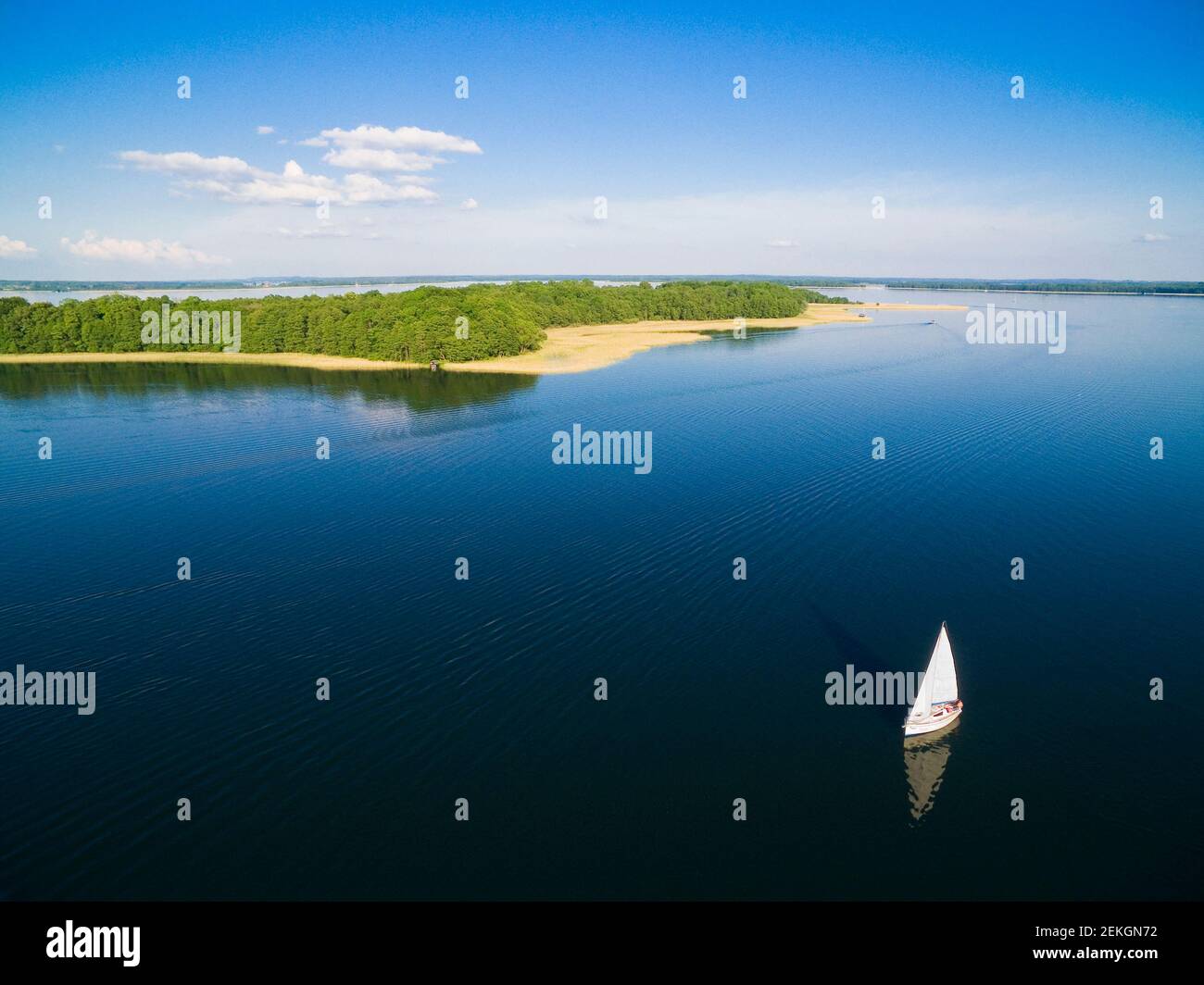 Aerial view of Mamry Lake and Upalty island - the biggest Masurian ...