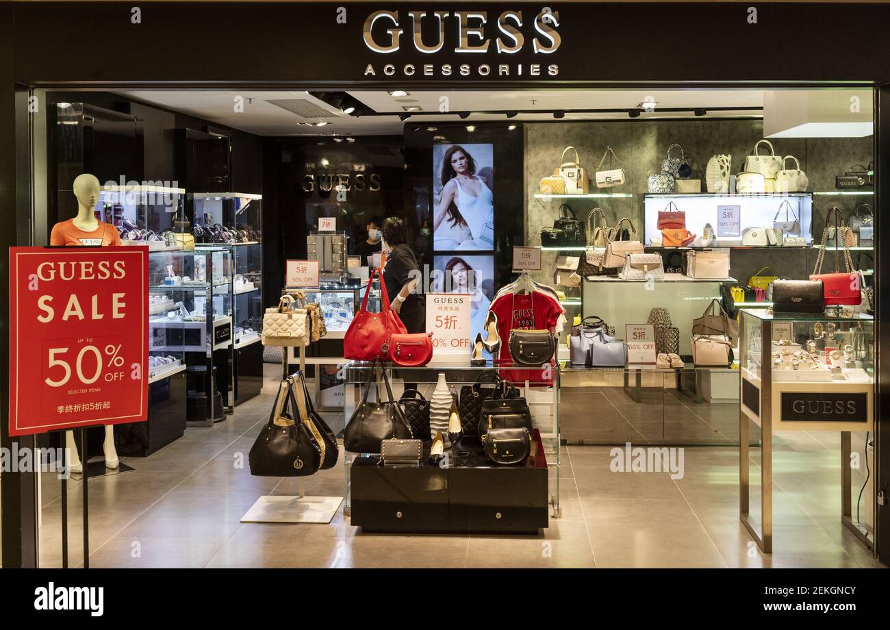 American clothing brand and retailer Guess store seen in Hong Kong ...