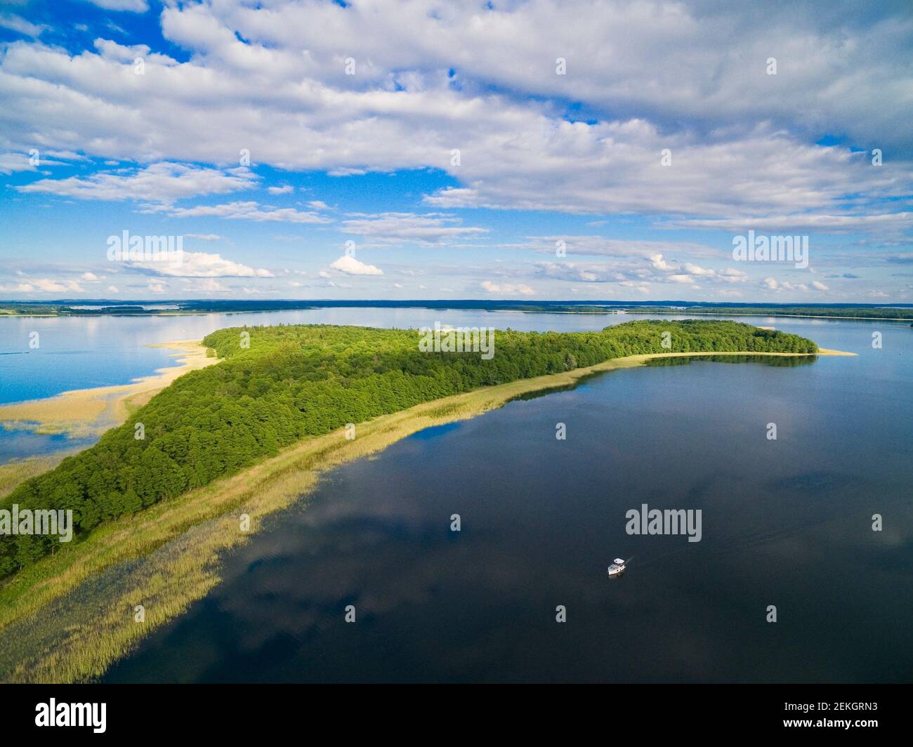 Aerial view of Mamry Lake and Upalty island - the biggest Masurian ...