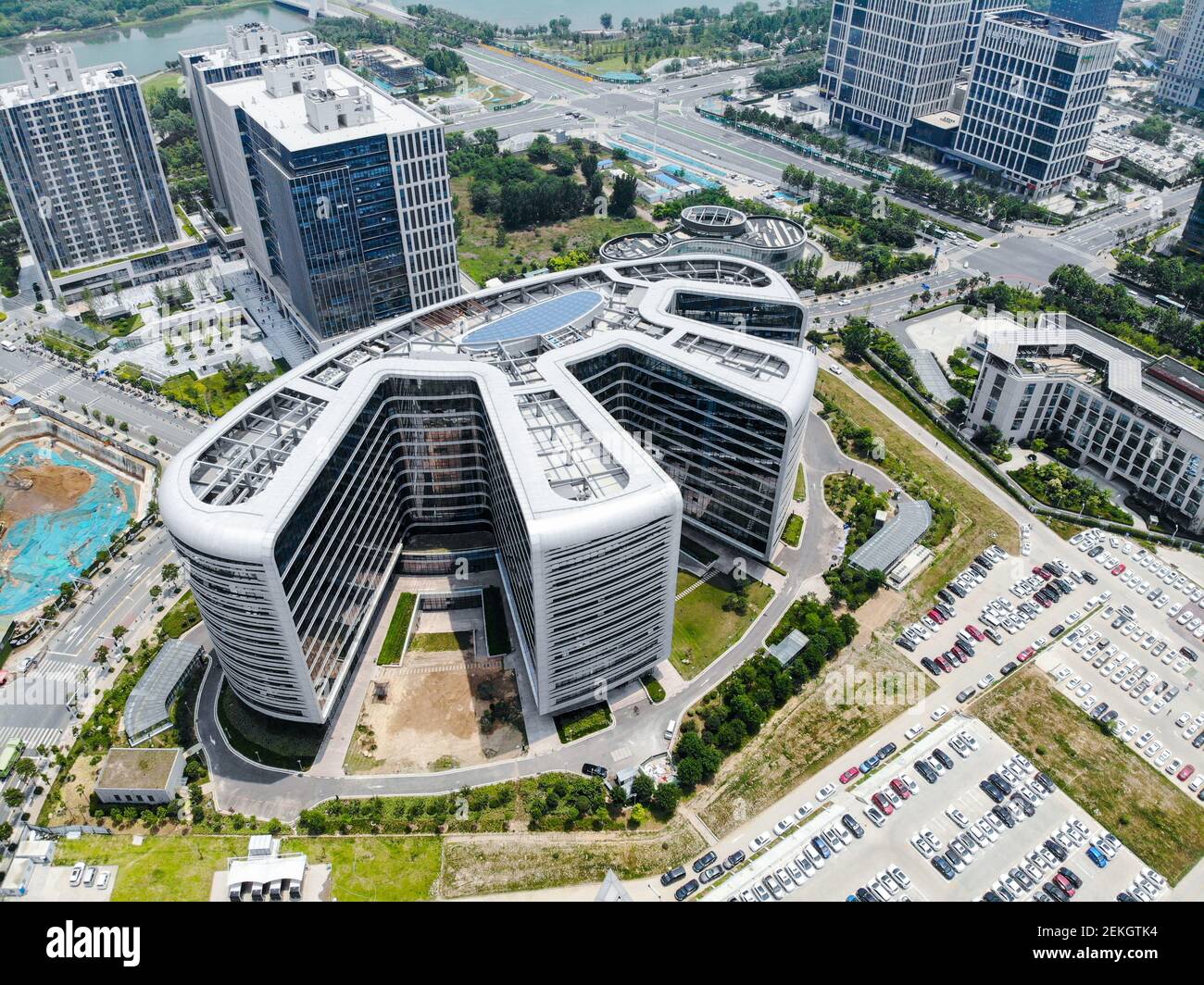 --FILE--An aerial view of an office building which seems like a claw ...