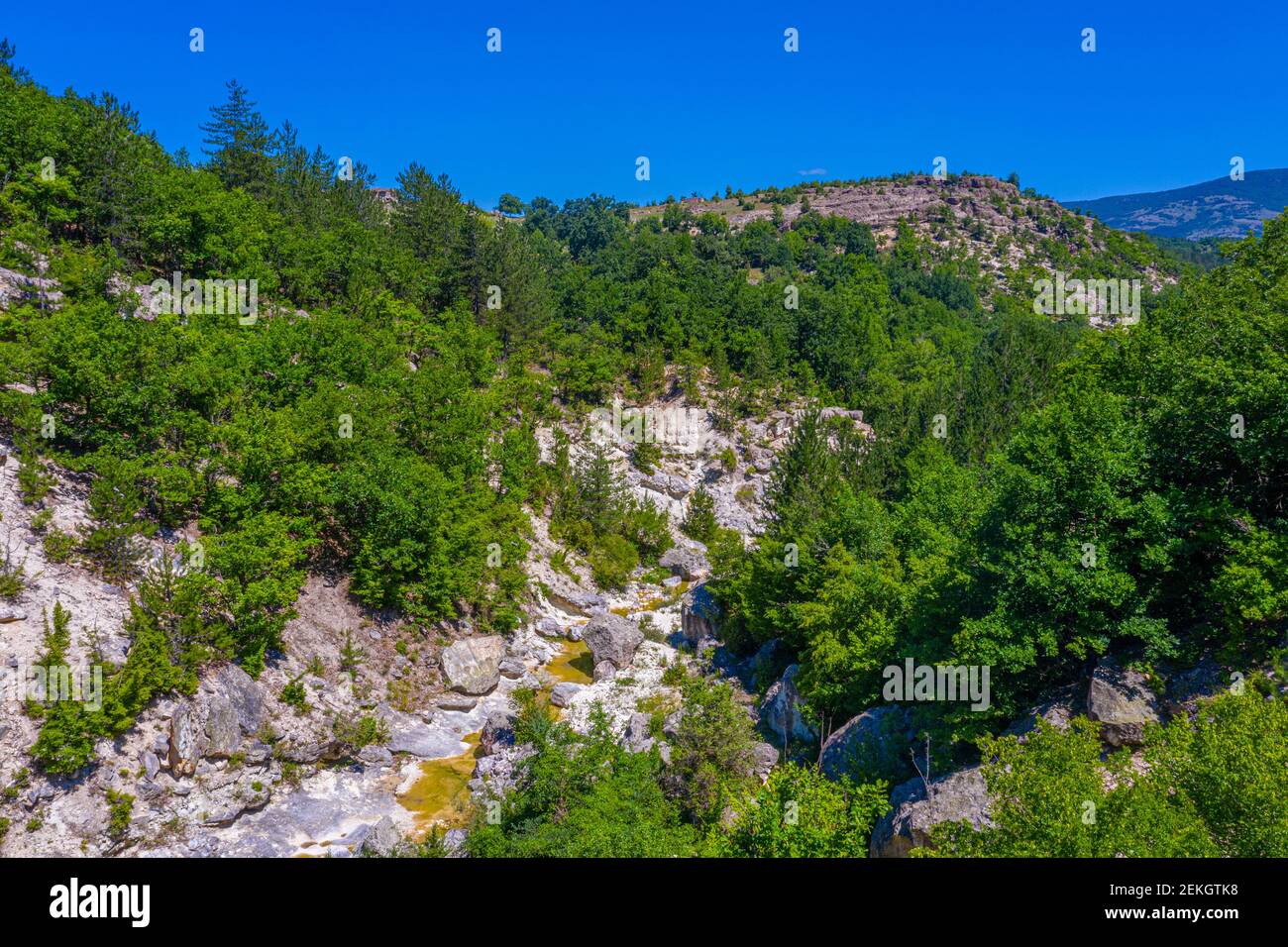 Valley of a small creek in the Eastern Rhodopes mountains in Bulgaria ...