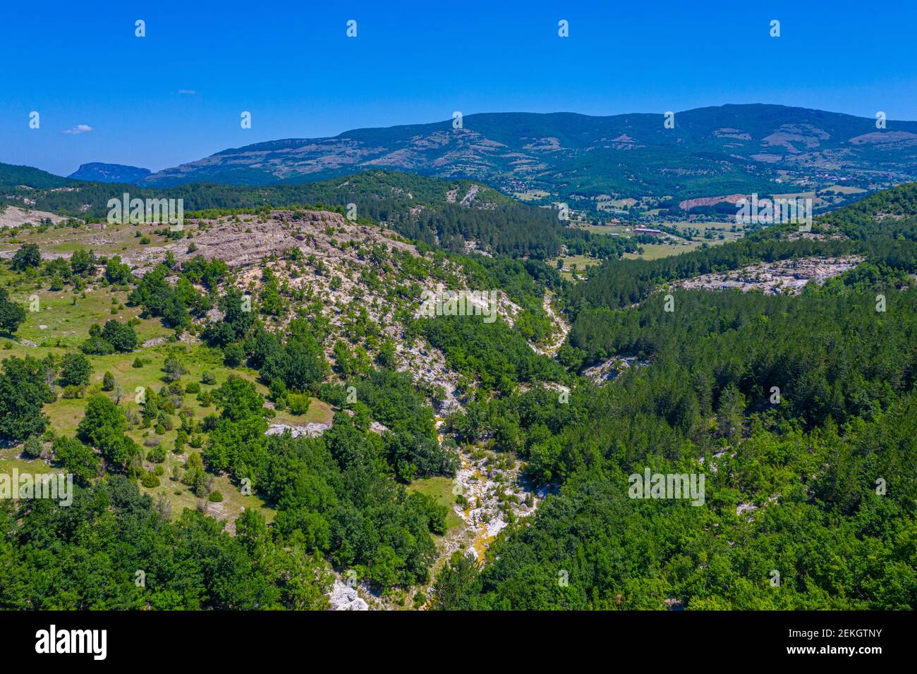 Valley of a small creek in the Eastern Rhodopes mountains in Bulgaria ...