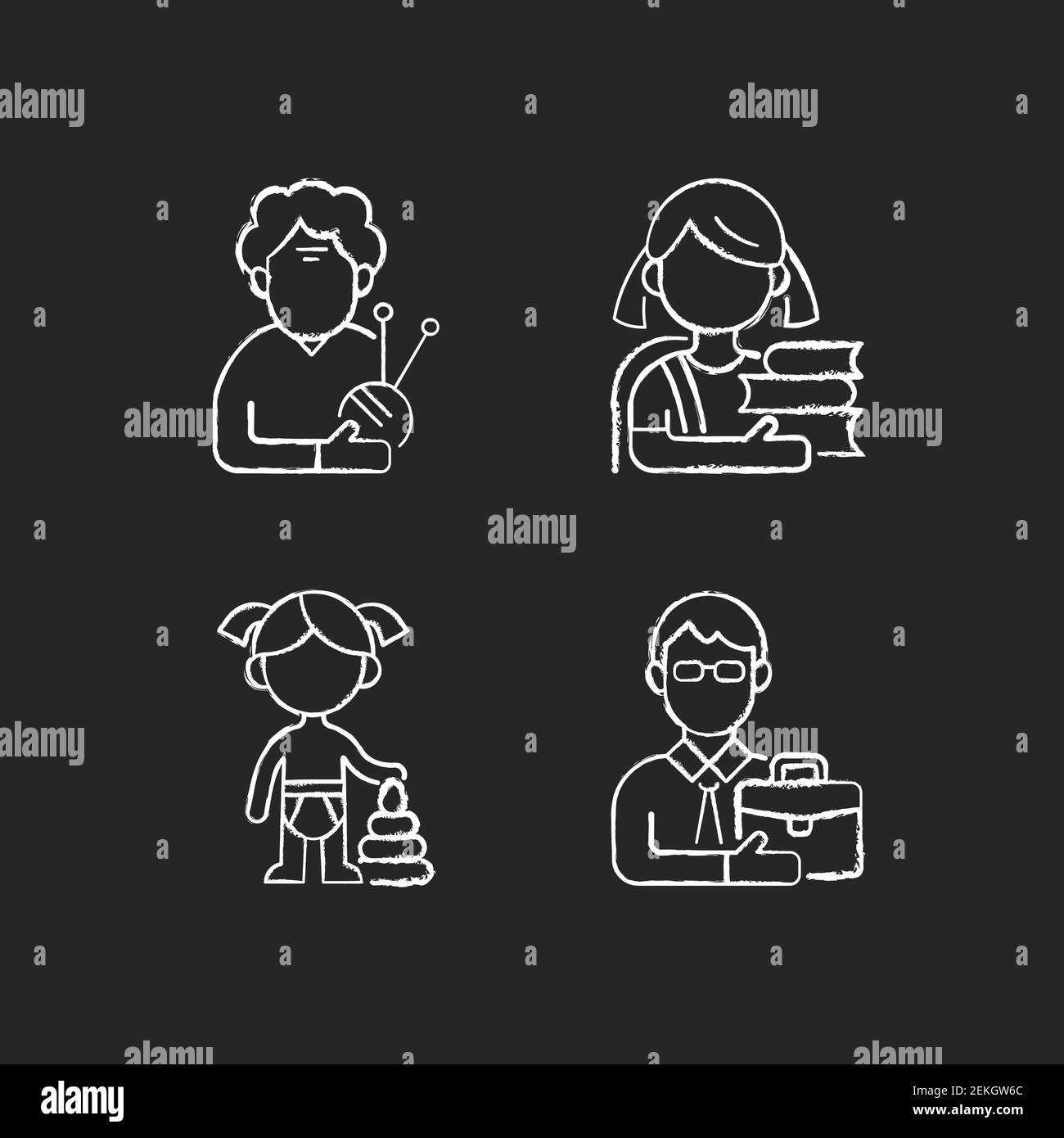 Aging process chalk white icons set on black background Stock Vector ...