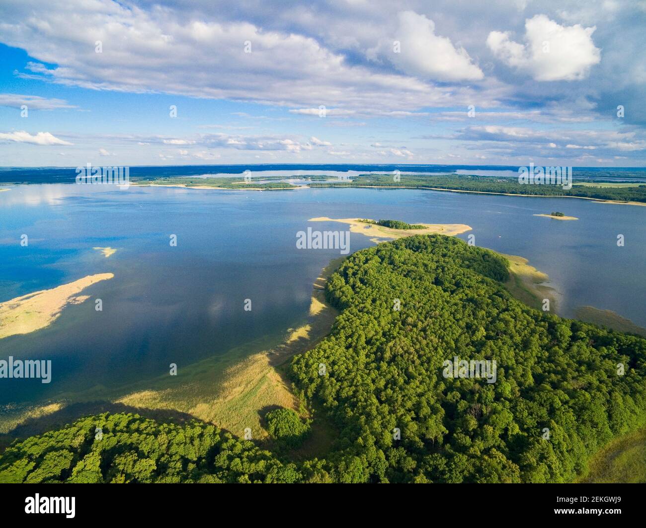 Aerial view of Mamry Lake and Upalty island - the biggest Masurian ...