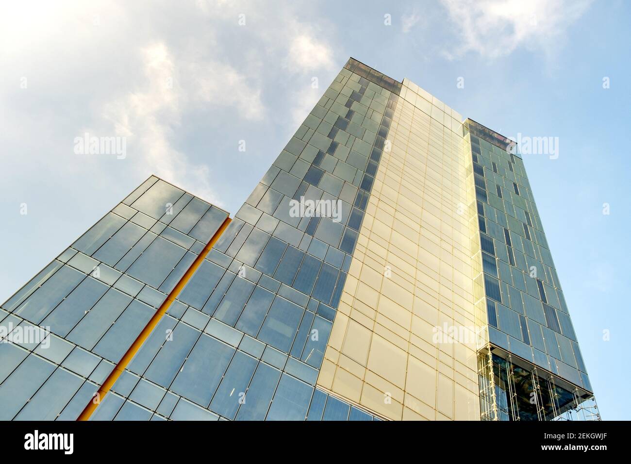 Perspective view of modern high-rise glass skyscraper building Stock ...