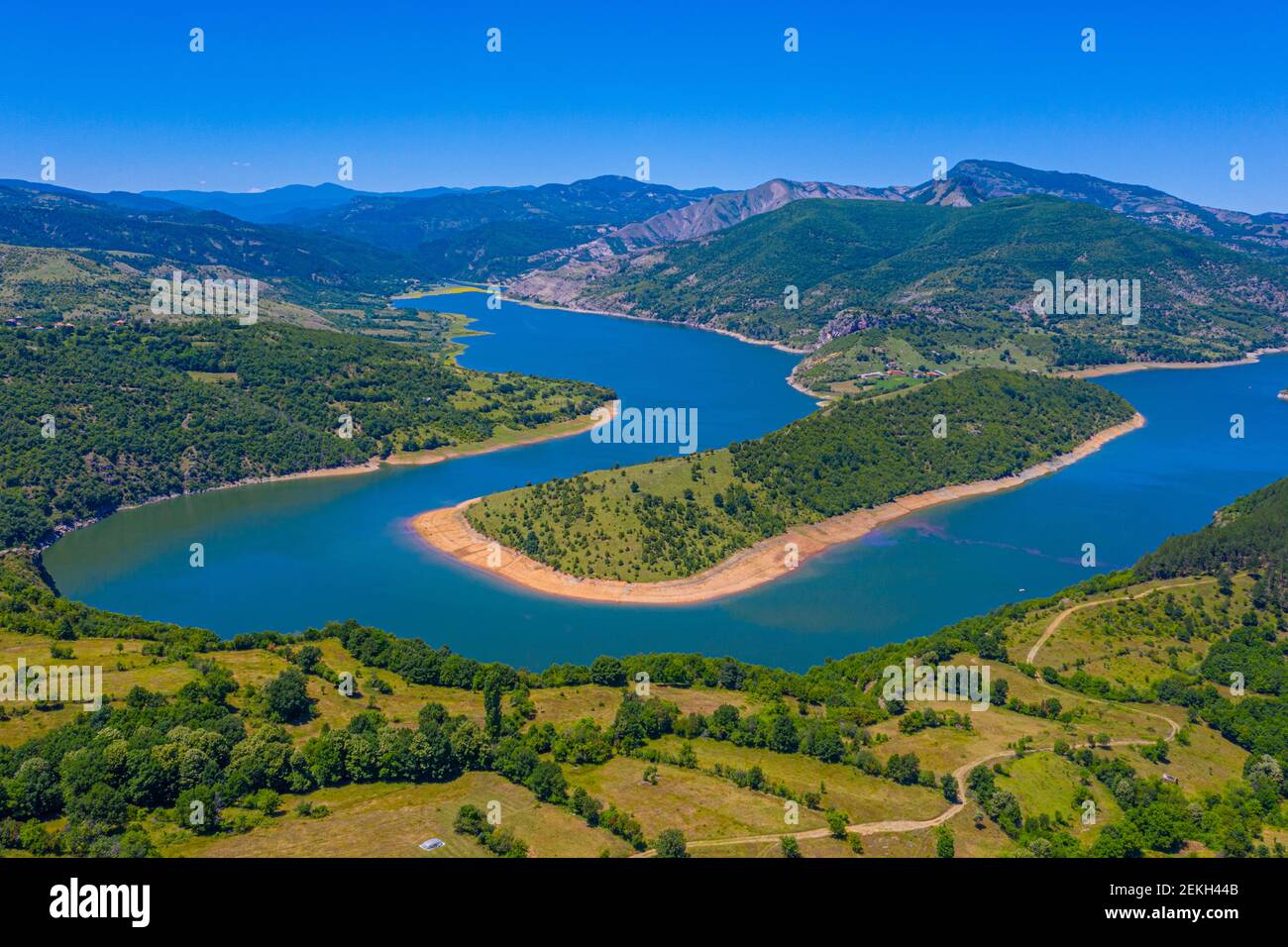 The meanders of Arda river near Ribartsi village in Bulgaria Stock ...