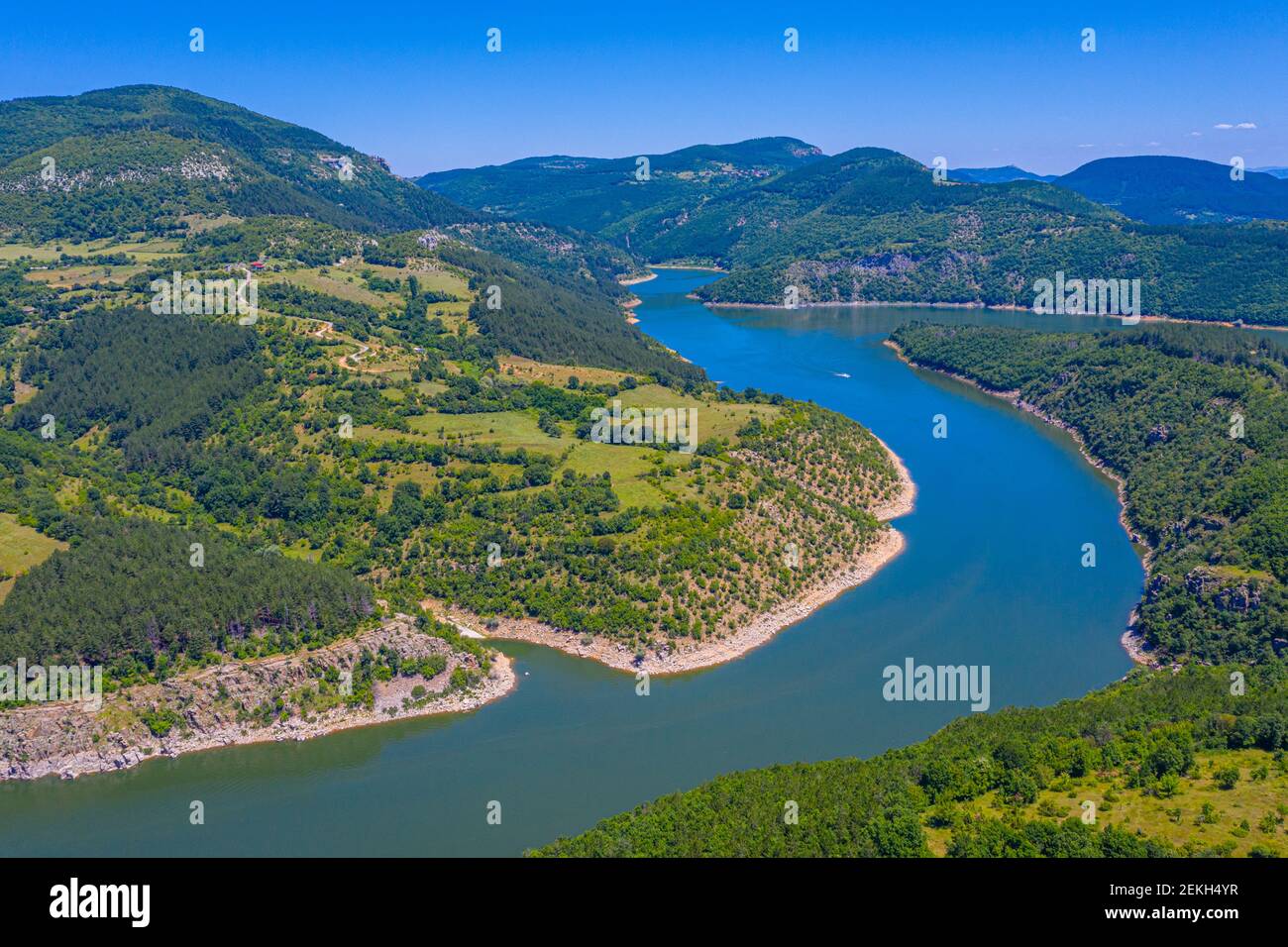 The meanders of Arda river near Ribartsi village in Bulgaria Stock ...