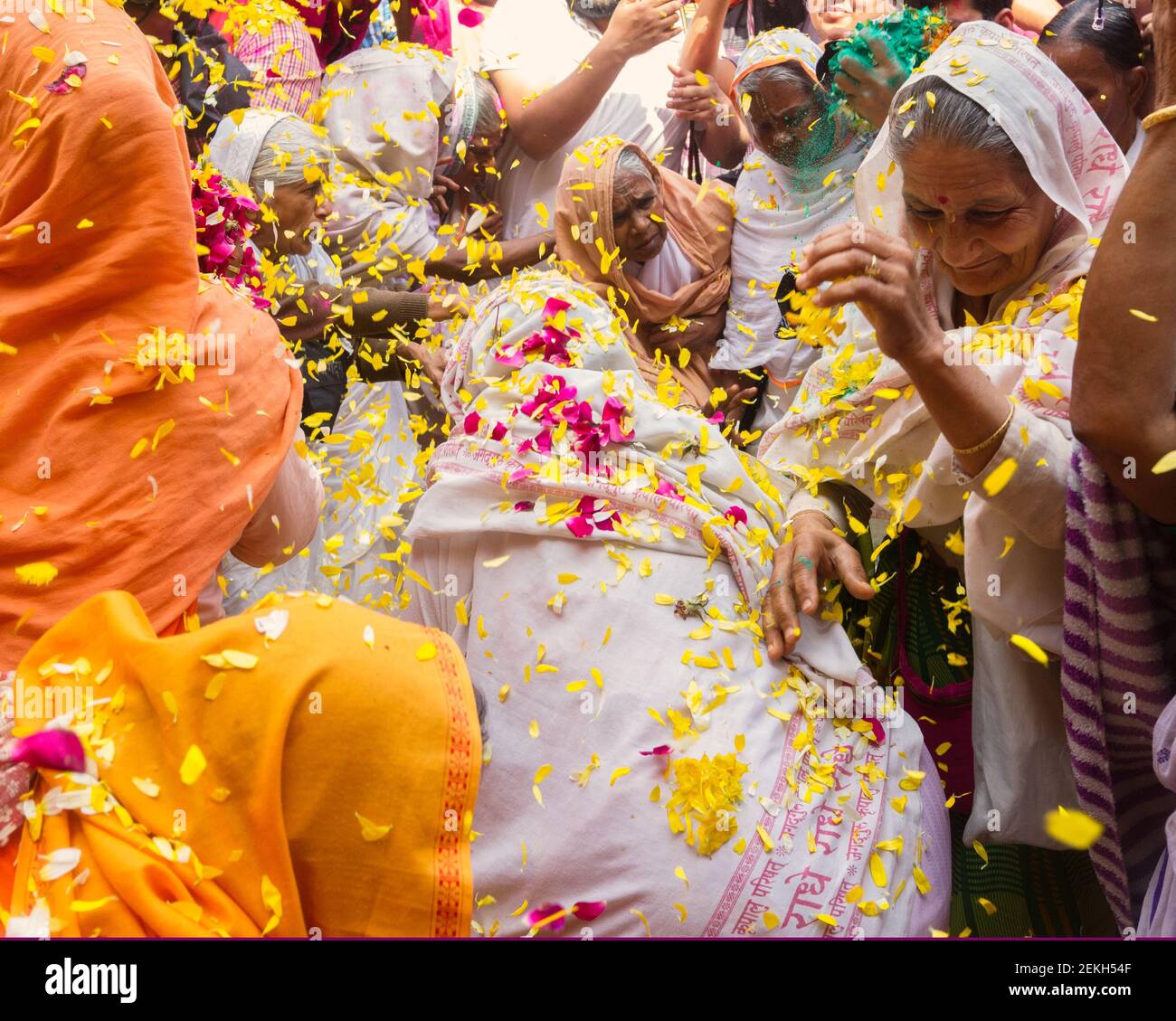 India Vrindavan Devotees at the widow's Holi held at Gopinath Temple ...