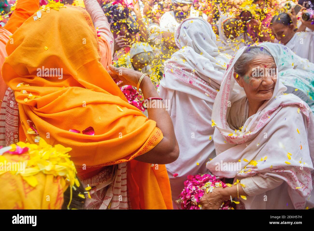 India Vrindavan Devotees at the widow's Holi at Gopinath Temple. At ...