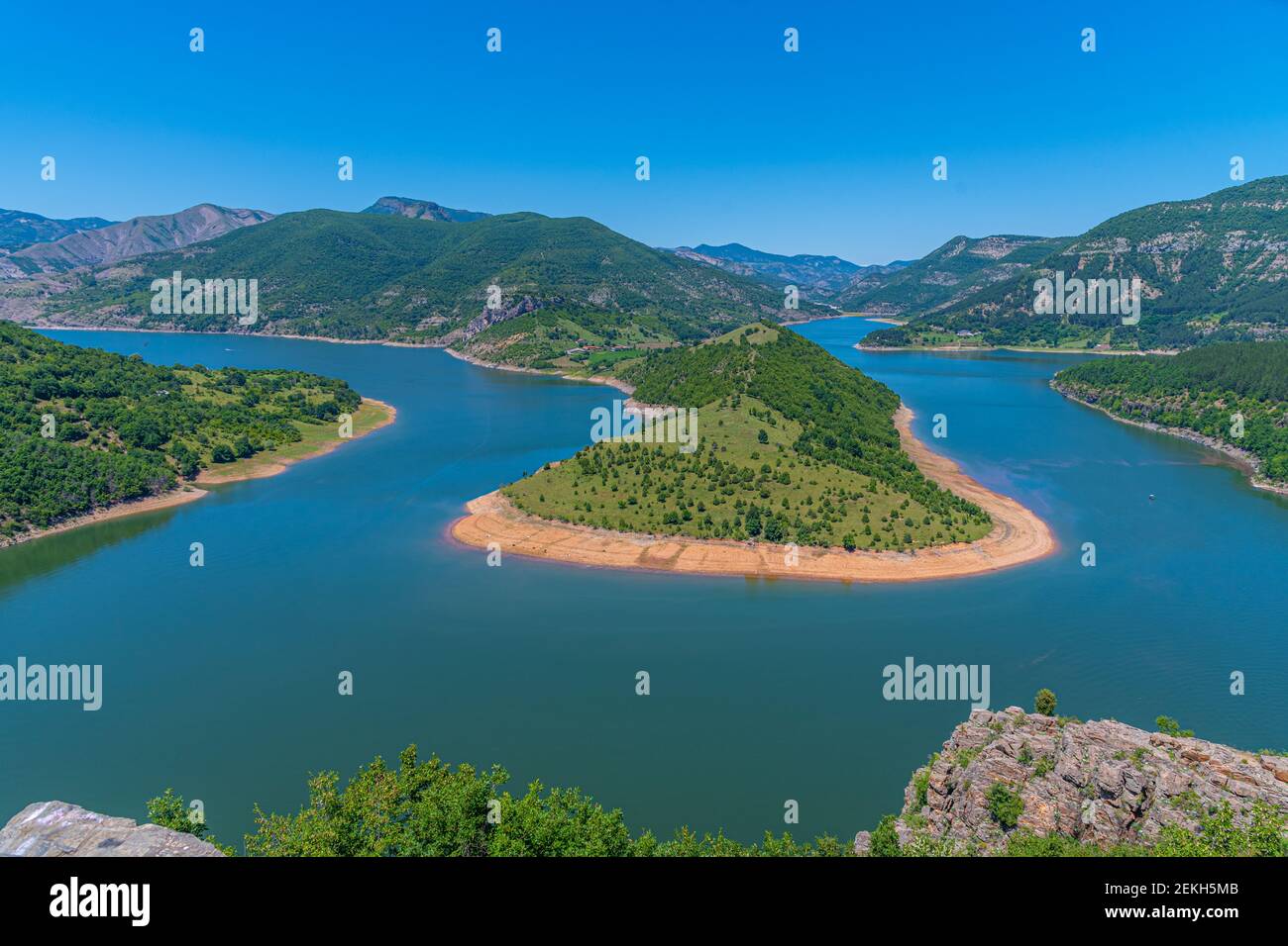 The meanders of Arda river near Ribartsi village in Bulgaria Stock ...