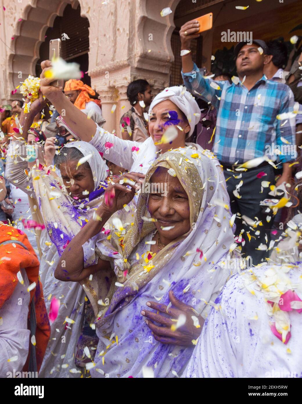 India Vrindavan Devotees at the Widow's Holi held at Gopinath Temple ...
