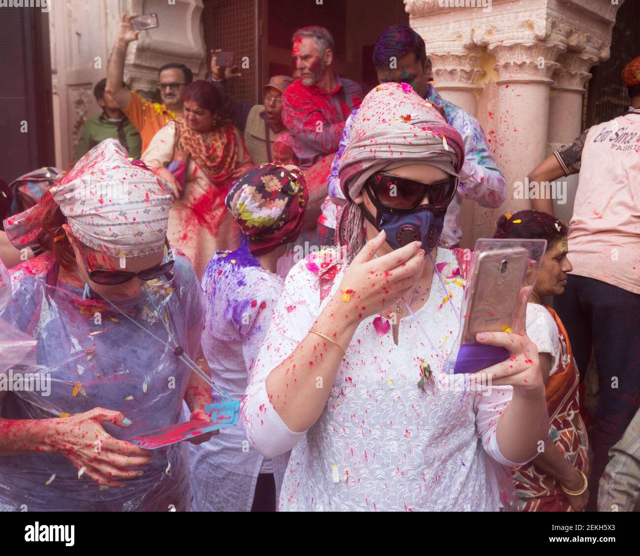 India Vrindavan Devotees at the widow's Holi at Gopinath Temple. At ...