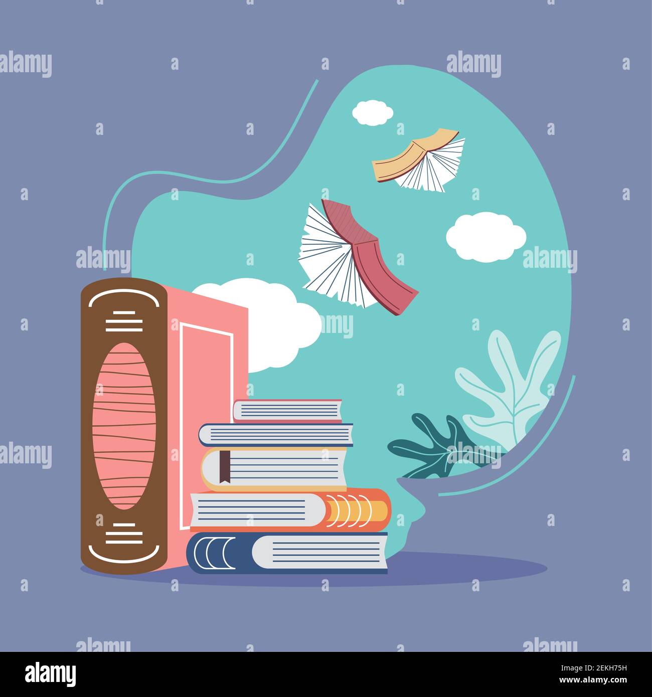 books imagination fantasy literature cartoon vector illustration Stock ...