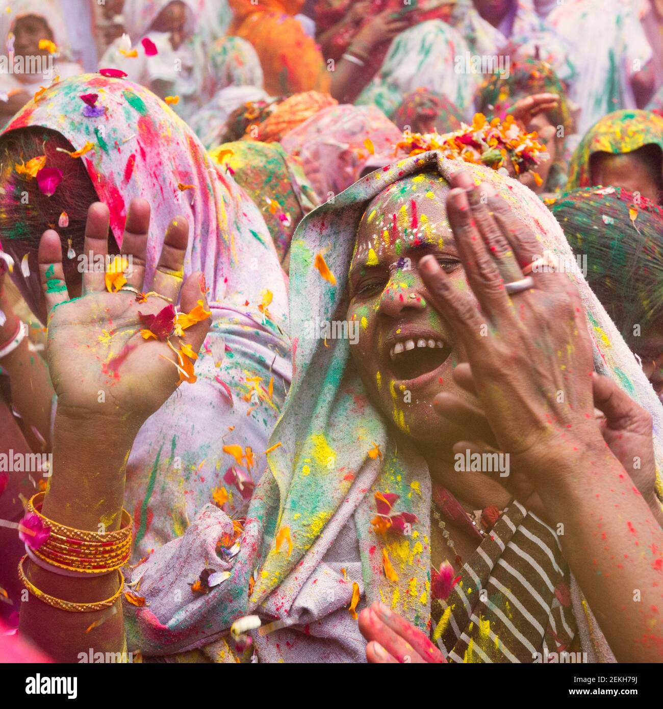 India Vrindavan Devotees at the Widow's Holi held at Gopinath Temple ...