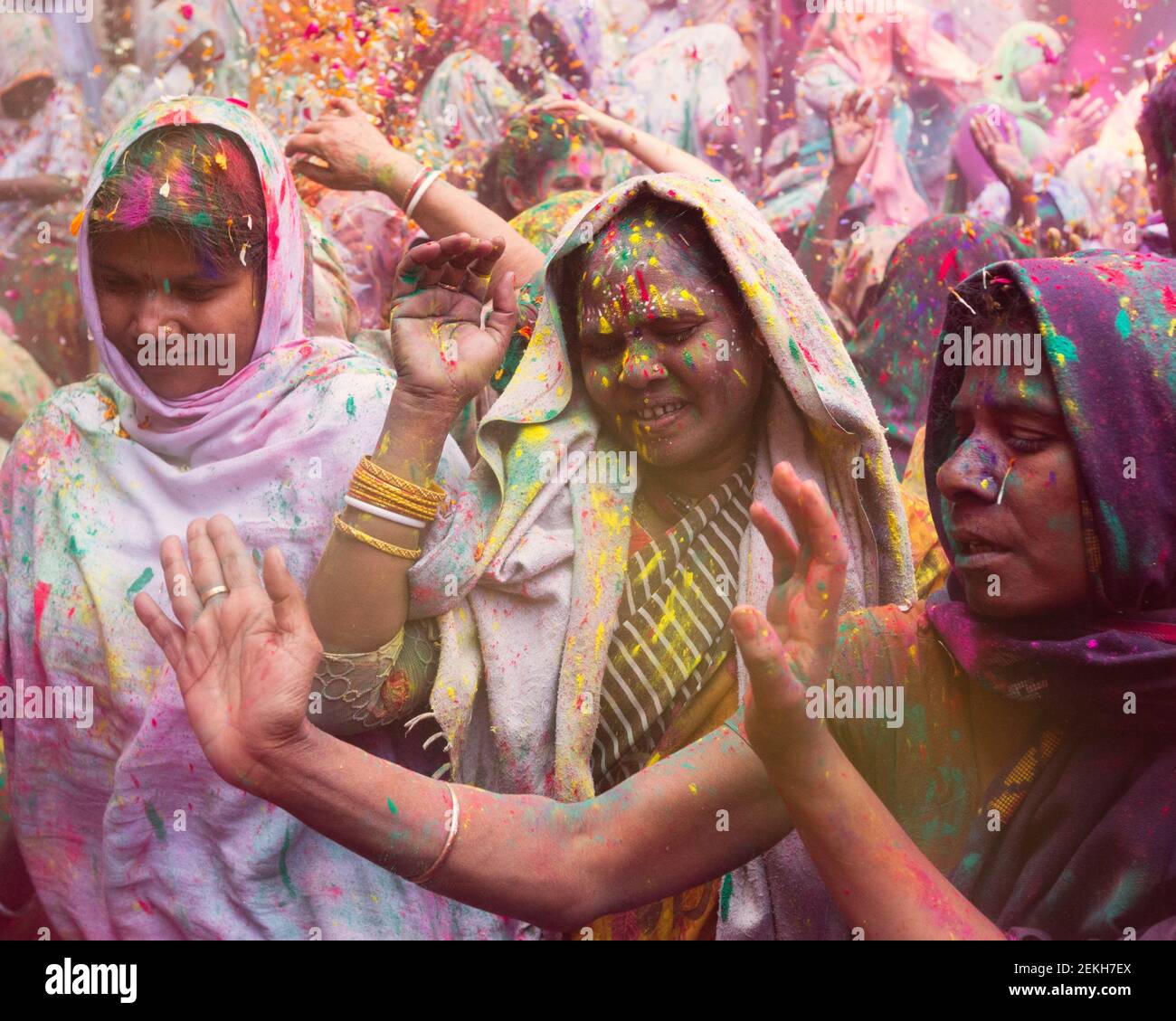 India Vrindavan Devotees at the Widow's Holi held at Gopinath Temple ...
