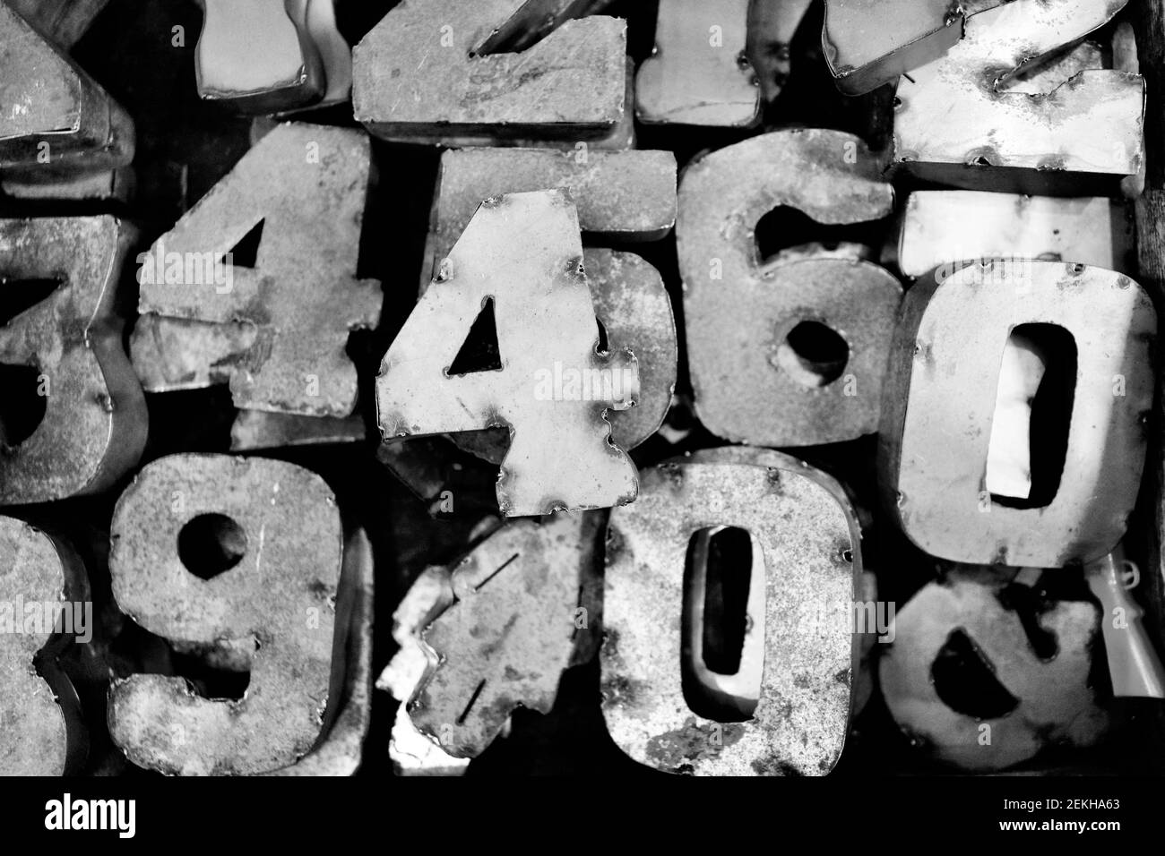 Collection of antique metal numbers in conceptual photograph Stock ...