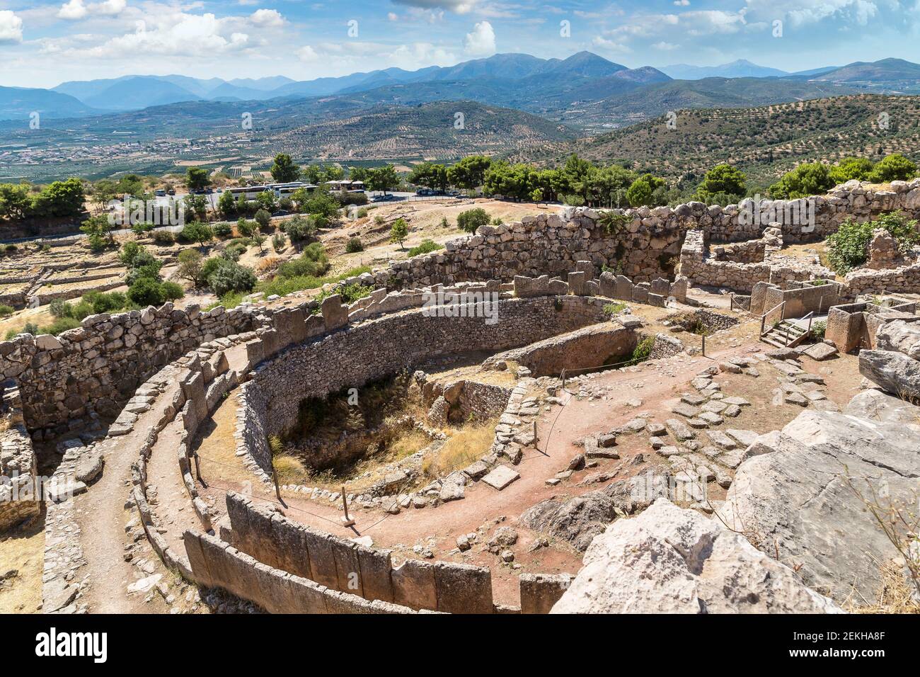 Tomb of the Kings and ruins of ancient city Mycenae, Greece in a summer ...