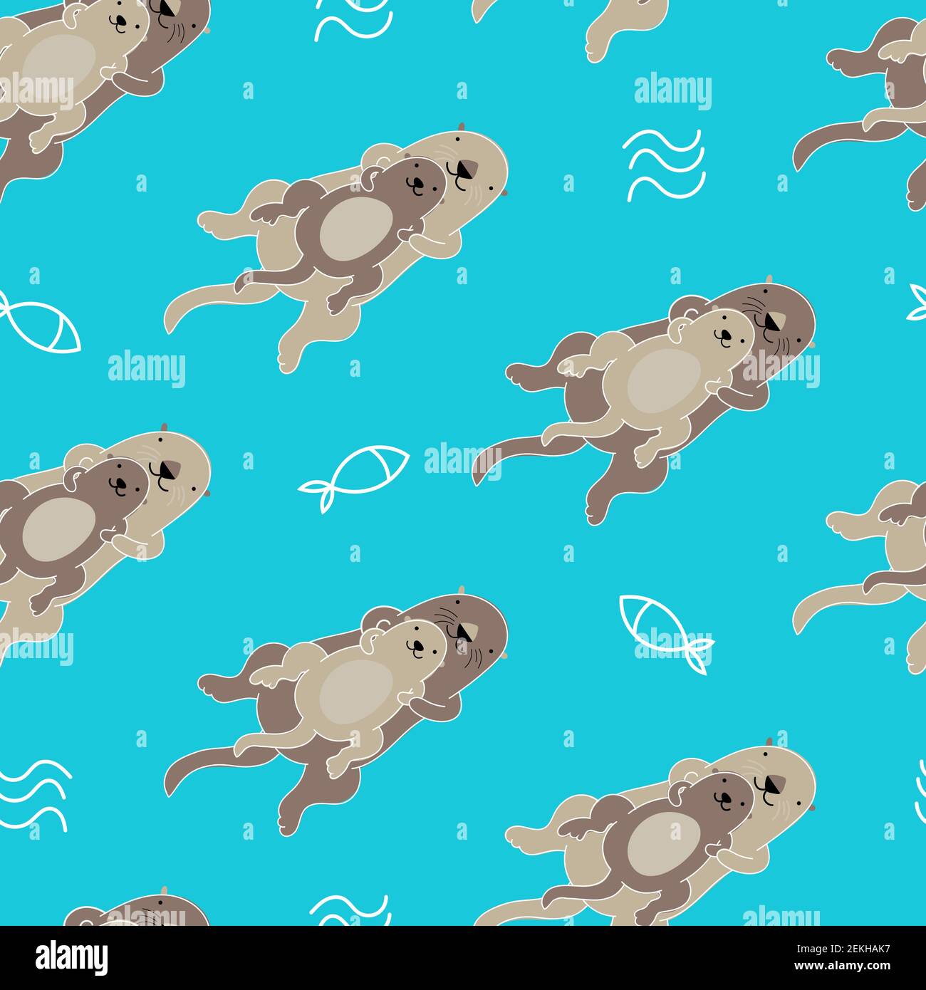 Vector seamless pattern with cute sea otter with yuong on the belly ...