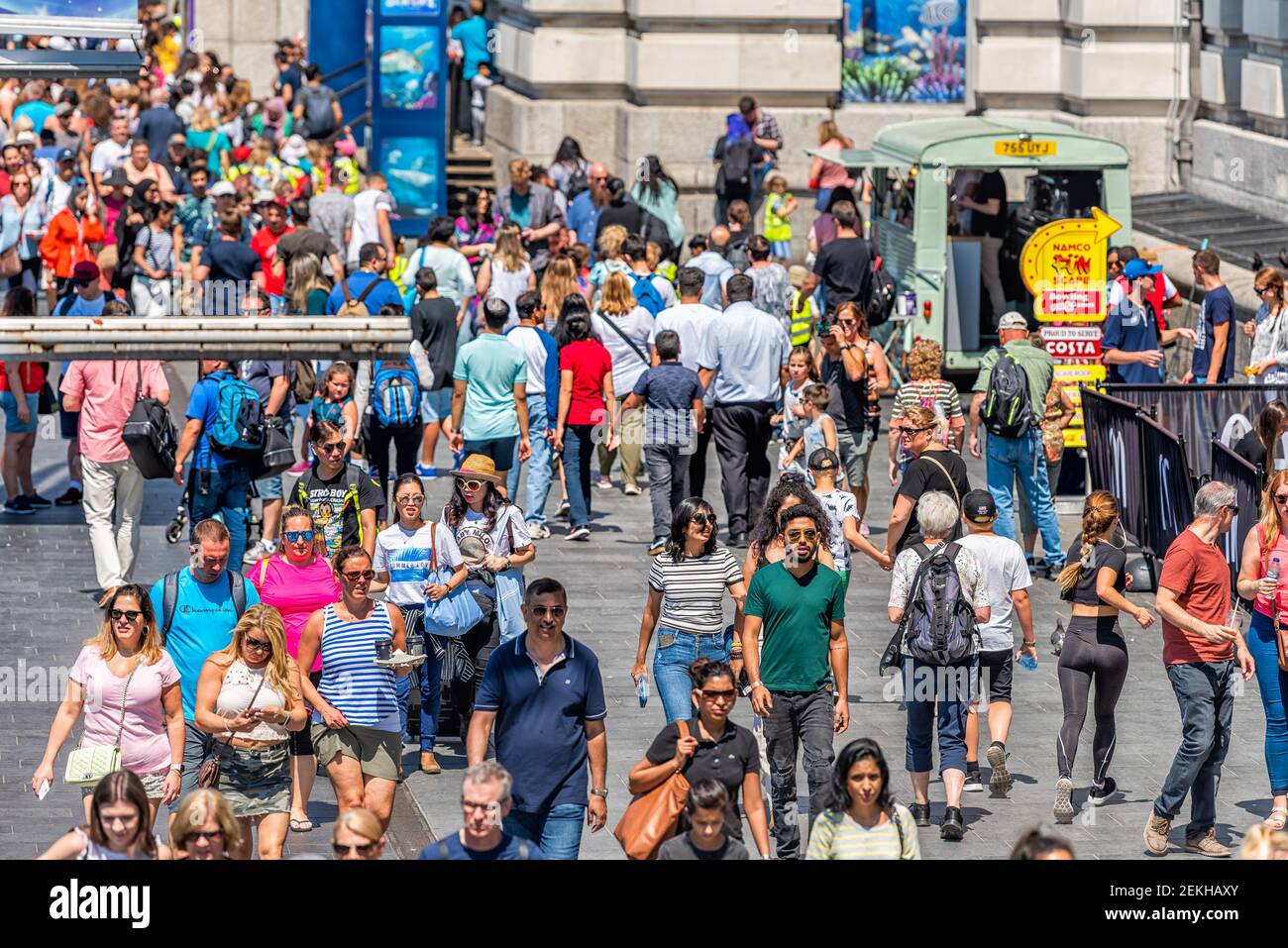 London, UK - June 25, 2018: Crowded street with crowd of many people ...