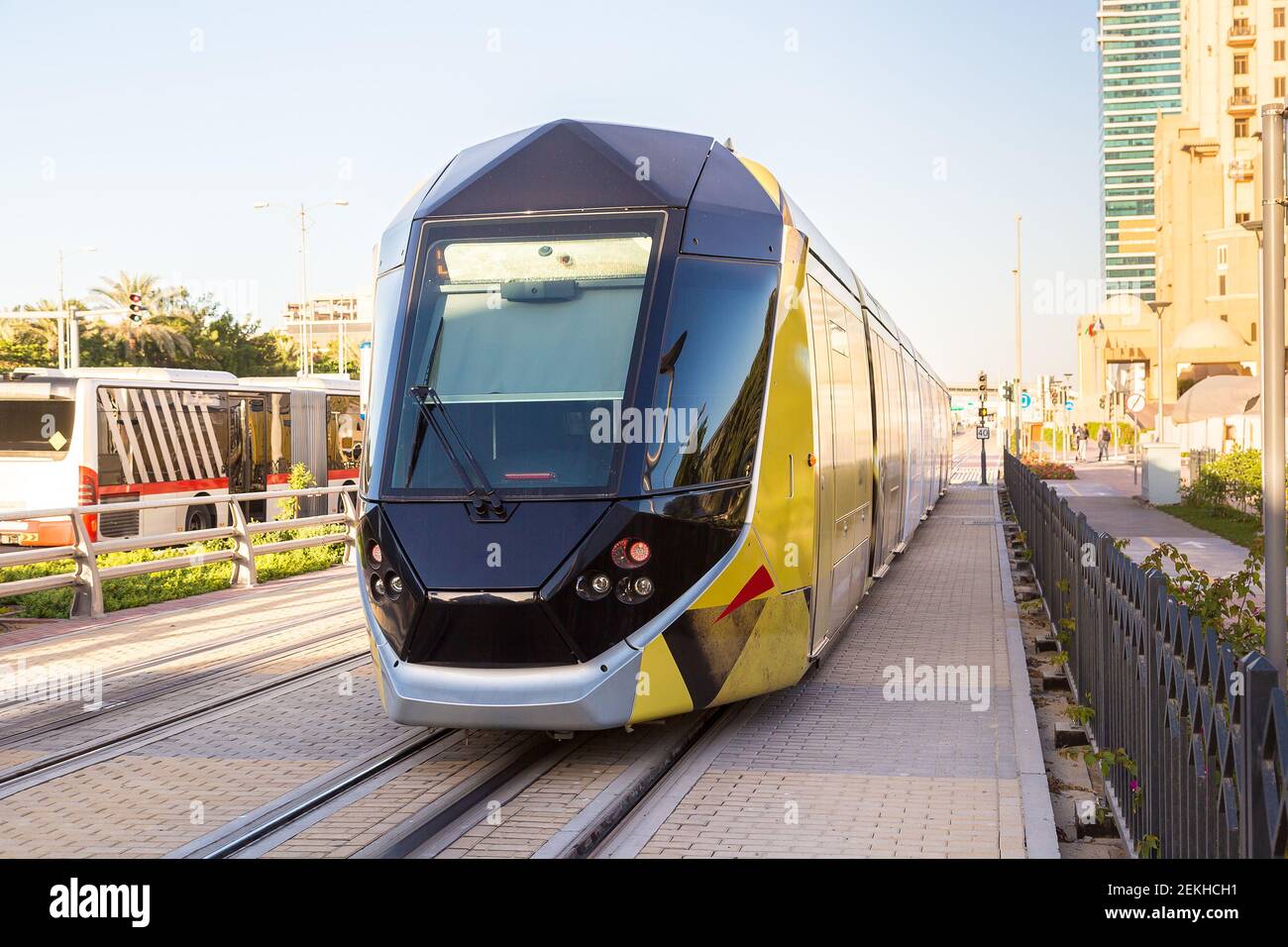 New modern tram in Dubai, UAE. in Dubai, United Arab Emirates Stock ...