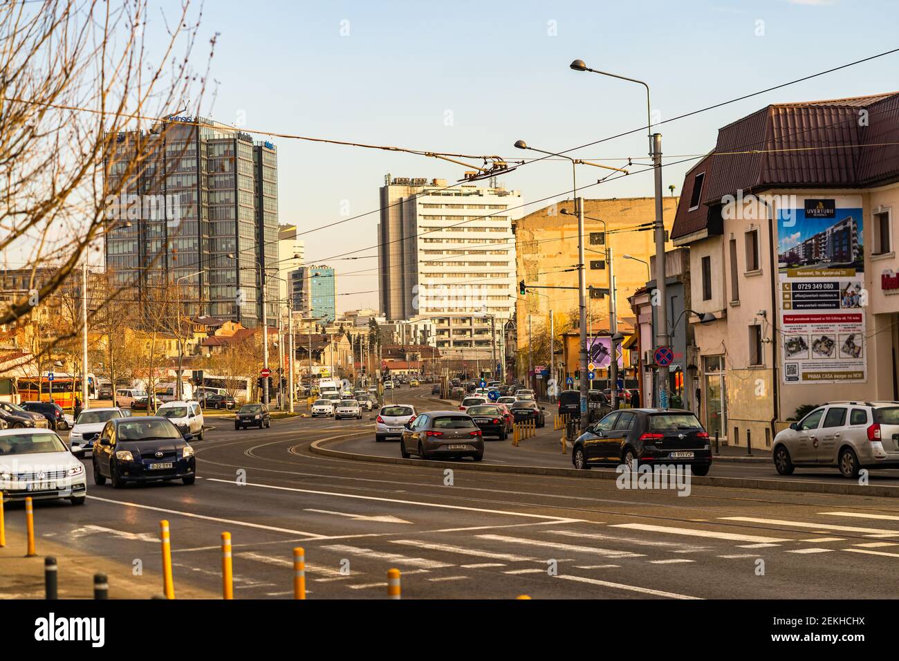 Car traffic at rush hour in downtown area of the city. Car pollution ...