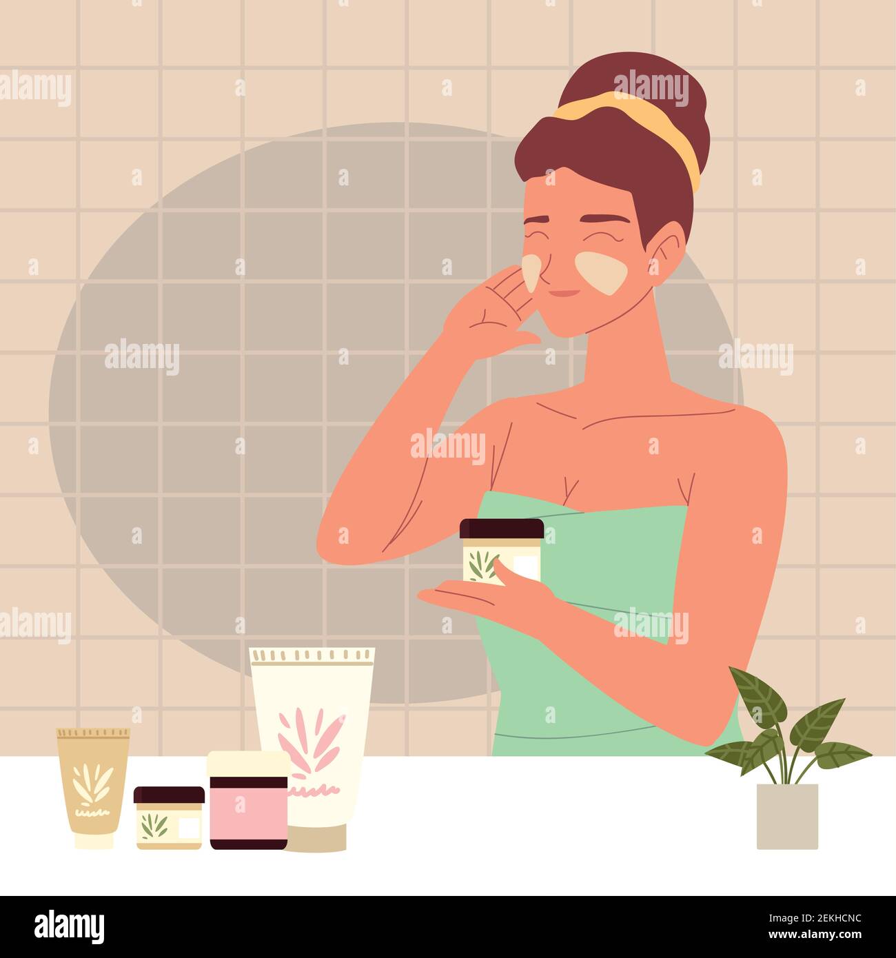 woman self skincare apply cream Stock Vector Image & Art - Alamy