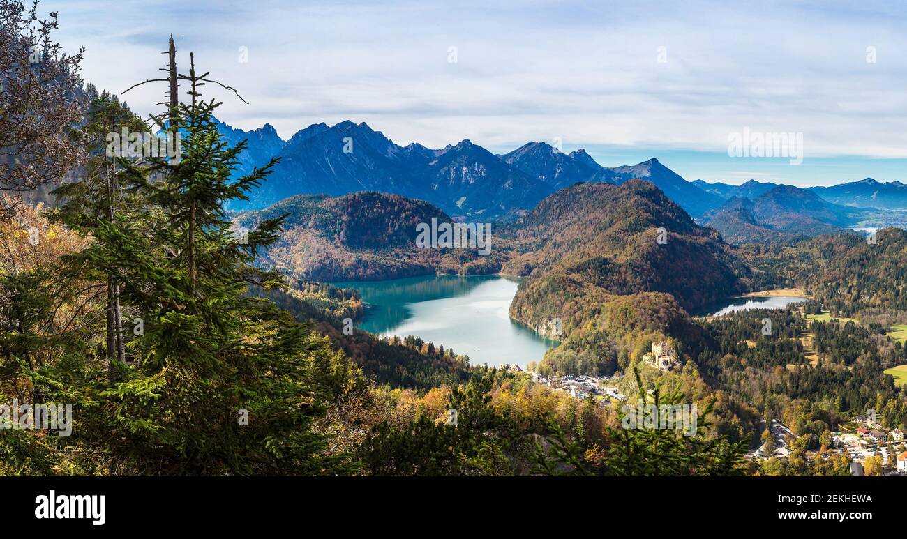 Alps and lakes in a summer day in Germany. Taken from the hill next to ...