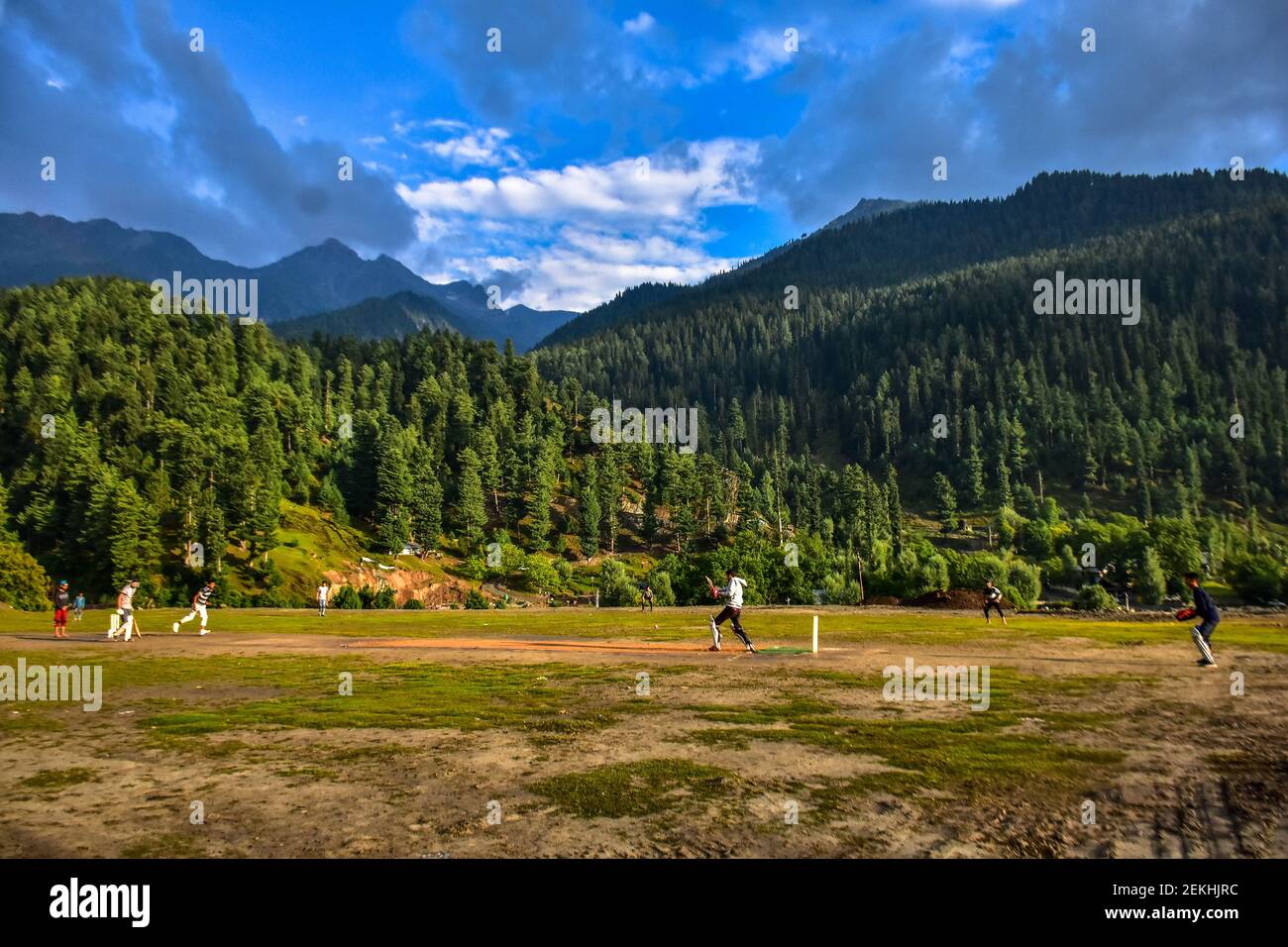 Kashmiri boys play cricket in Gagangir, about 80kms from Srinagar, the ...