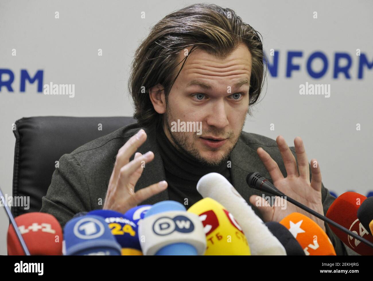 Executive secretary Ivan Kravtsov speaks during a news conference in ...