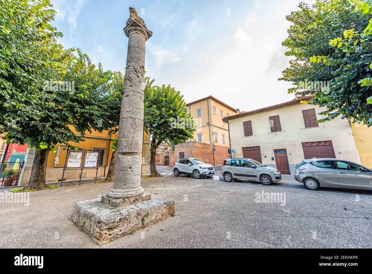 Chiusi, Italy - August 25, 2018: Street square with old ancient stone ...