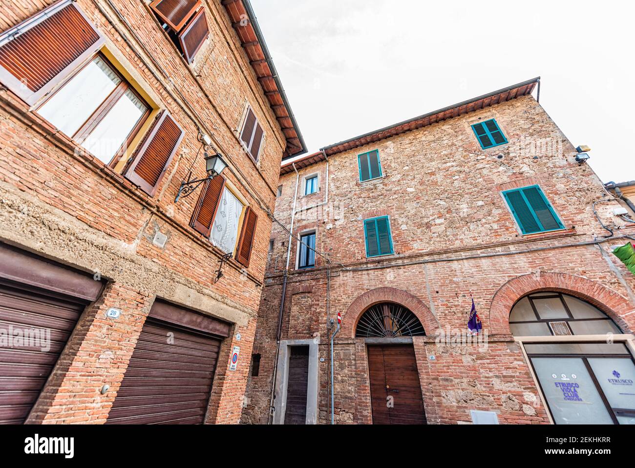 Chiusi, Italy - August 25, 2018: Street in small historic medieval town ...