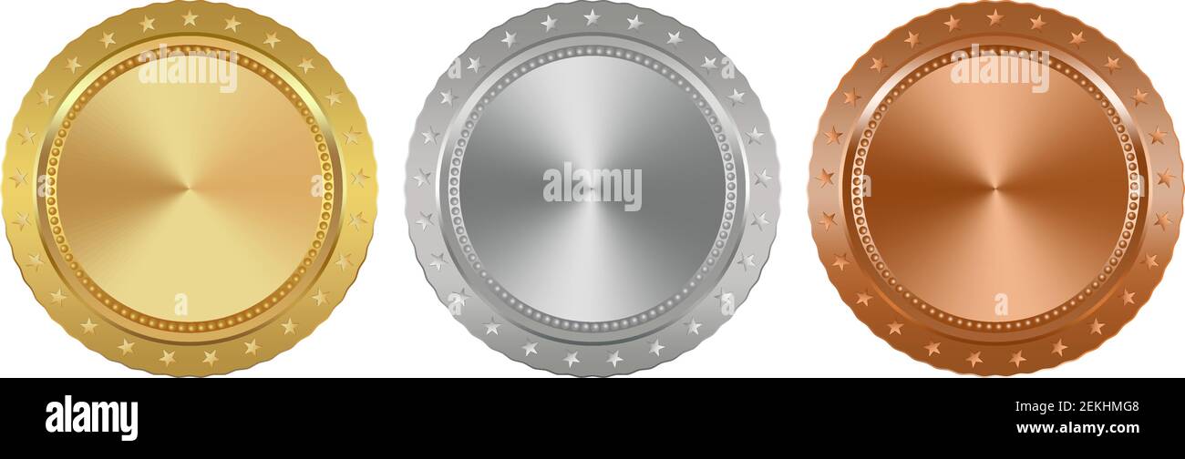 Medal Award vector set in gold, silver, bronze on white isolated back ...