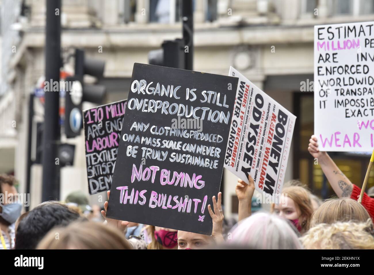 Protesters holding placards expressing their opinions during the ...