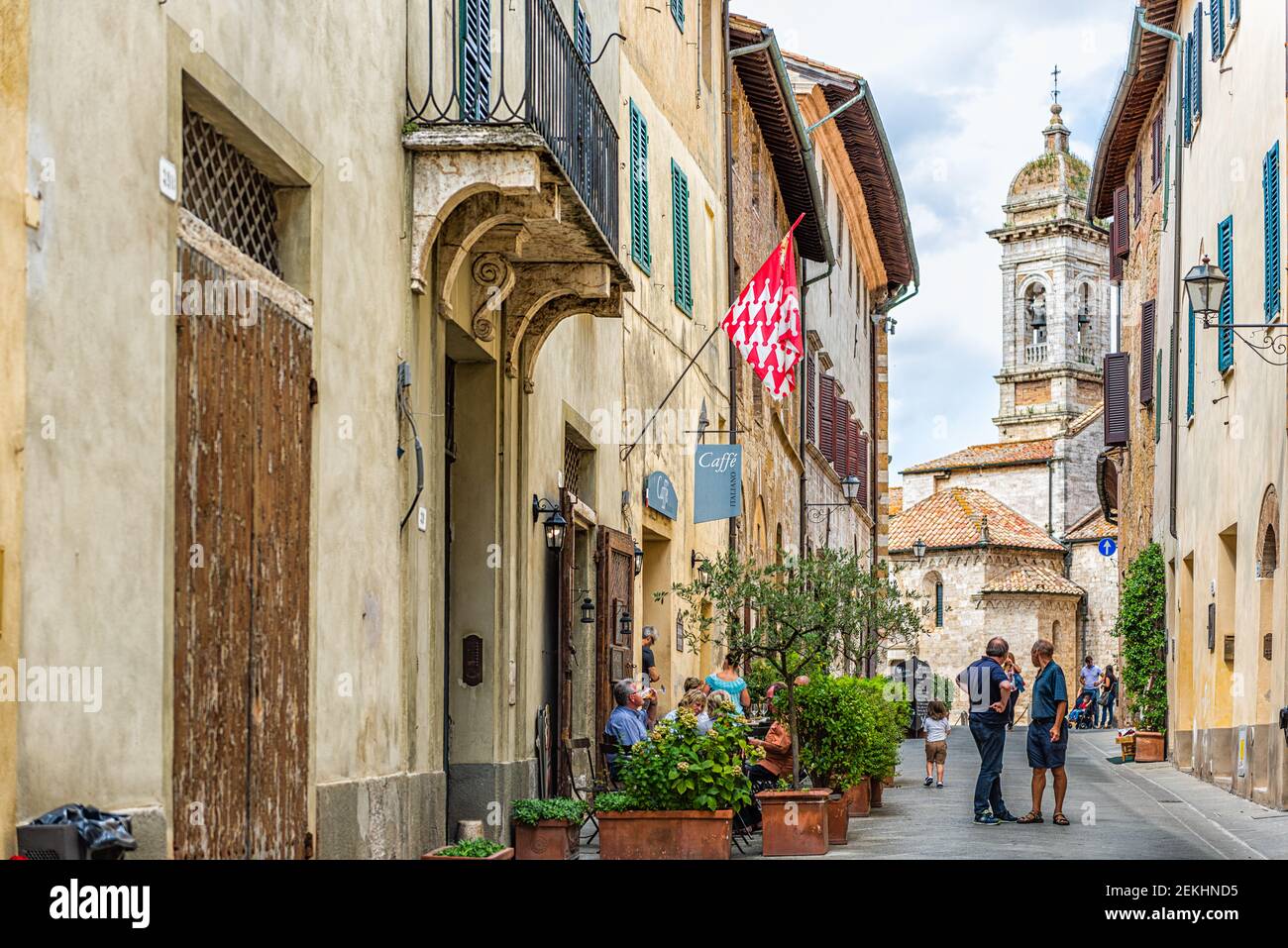 San Quirico D'Orcia, Italy - August 26, 2018: Street road small ...