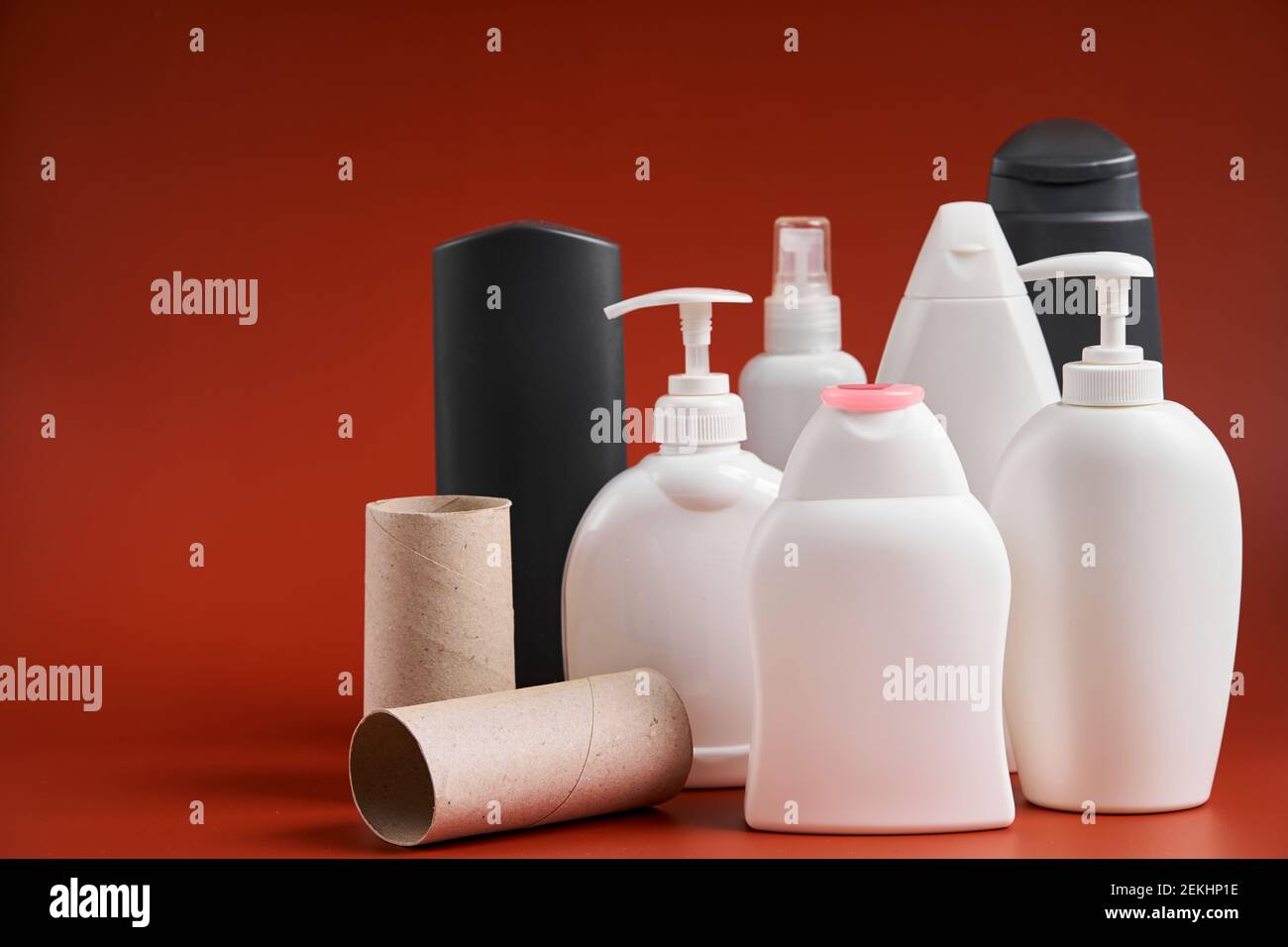 A set of empty clean plastic containers of different shapes from ...