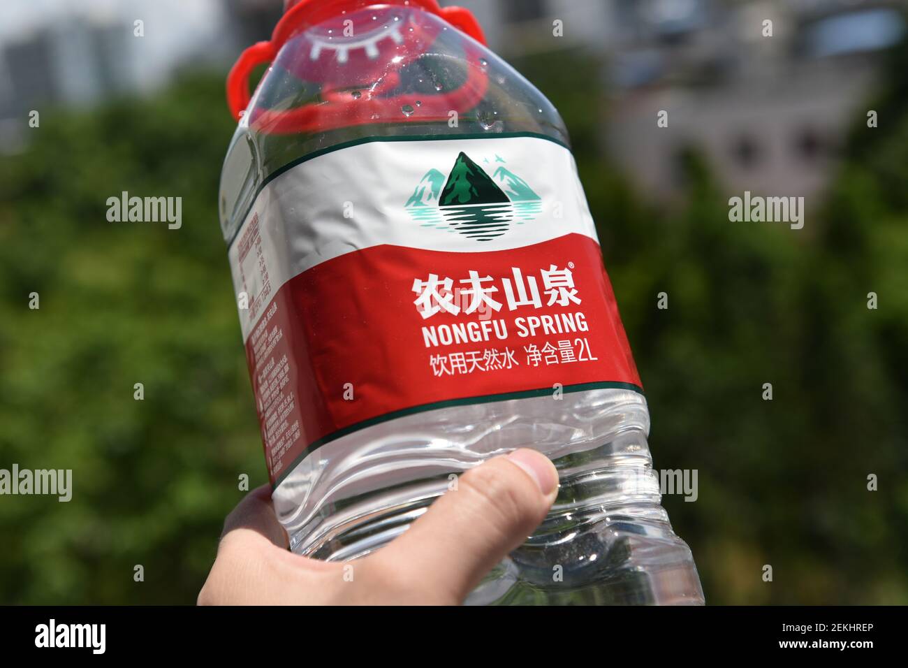 In this photo illustration a hand of a person holding a bottle of ...