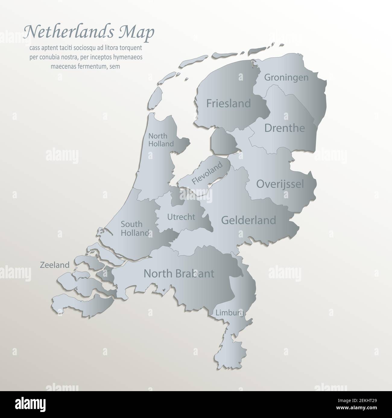Netherlands map, administrative division with names, white blue card ...