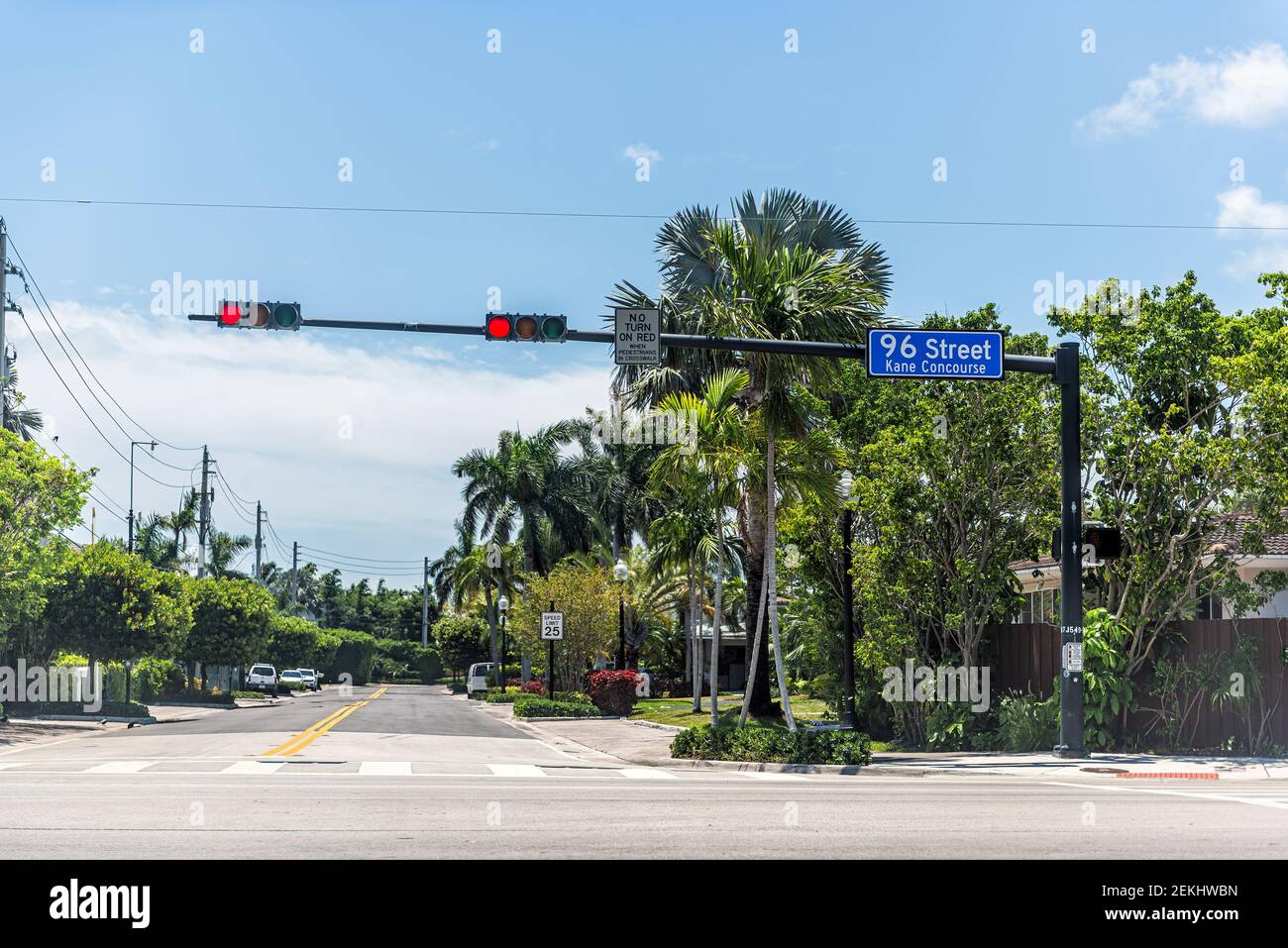 Bay Harbor Islands, USA - May 8, 2018: Road sign for 96 street Kane ...