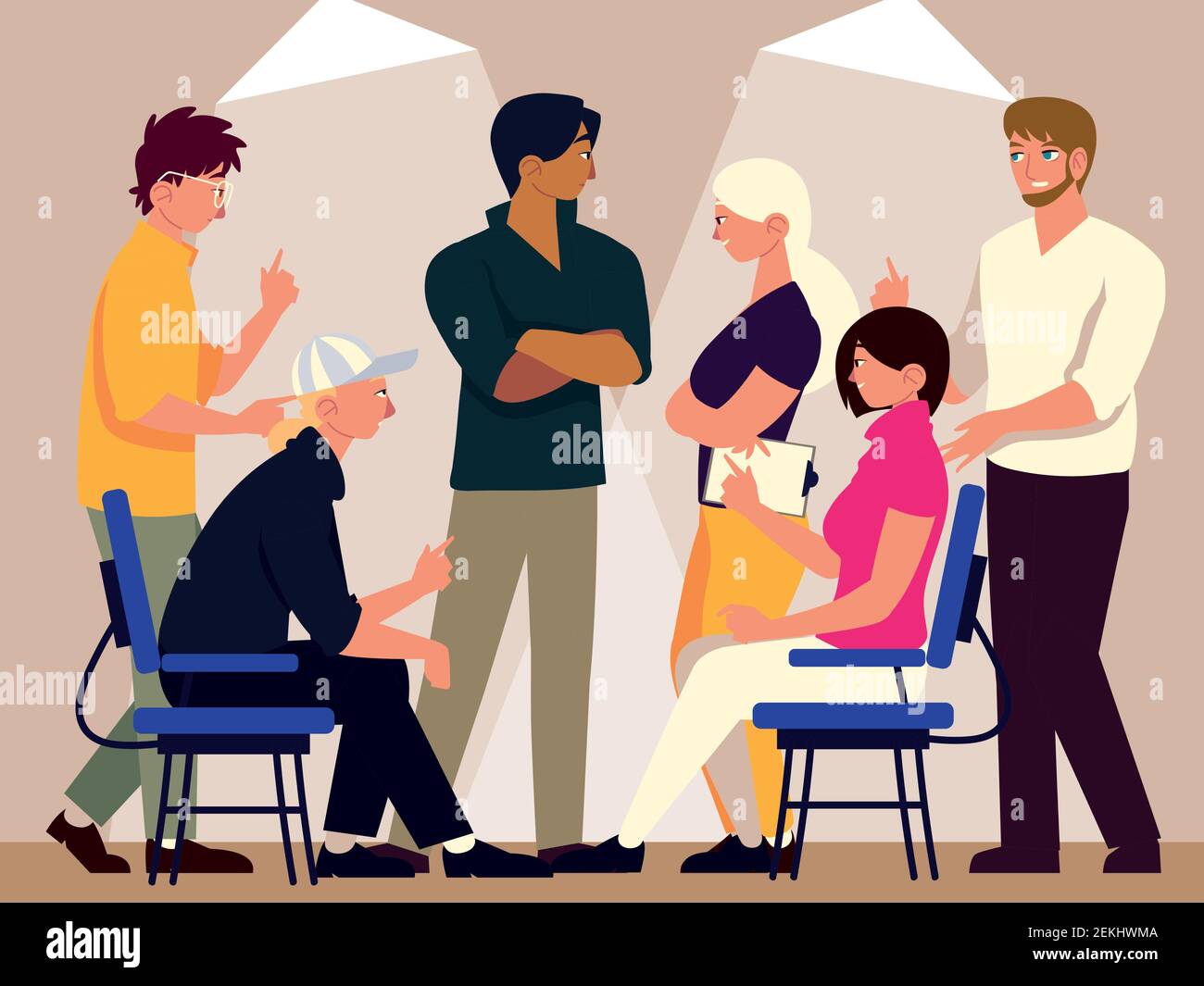 teamwork men and women employee characters working together vector ...