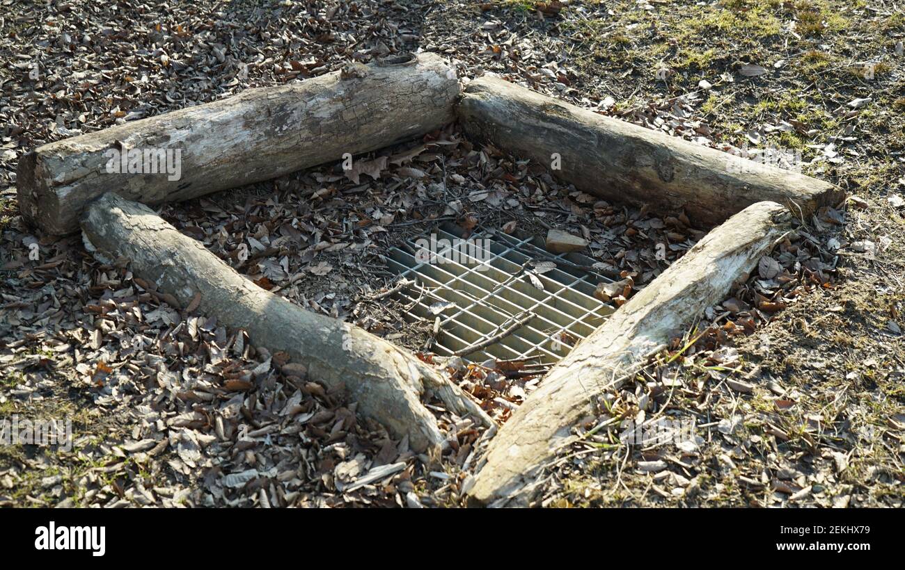 Square Shape Sewer on the Hiking Trail Ground Stock Photo - Alamy