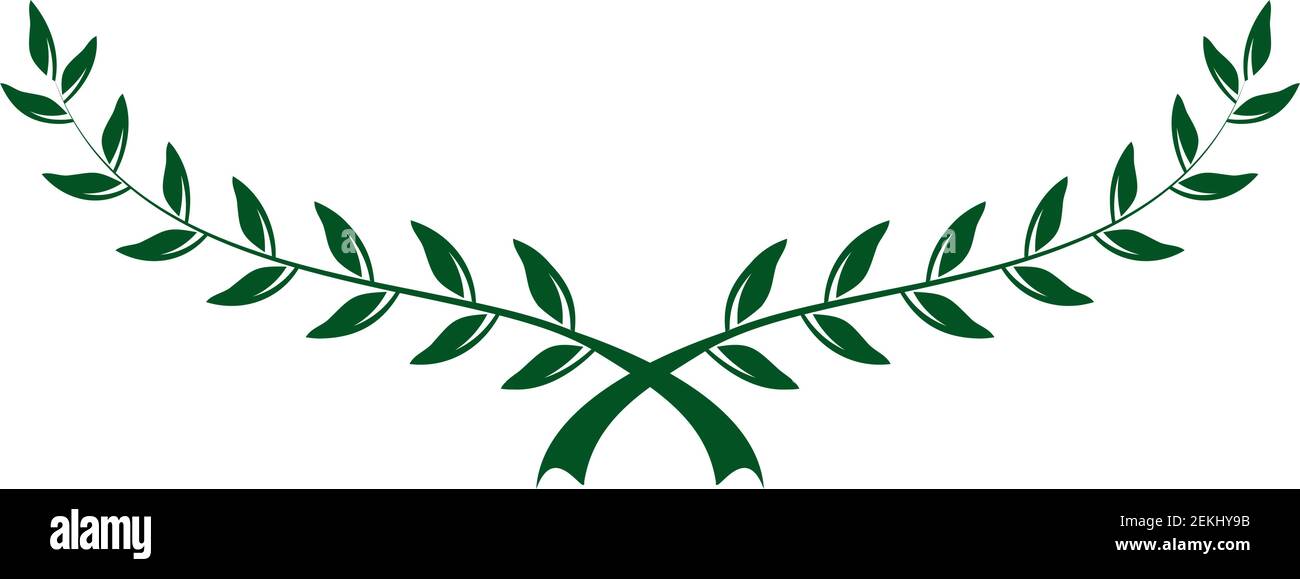 Laurel honor wreath vector in green on white isolated background. A ...